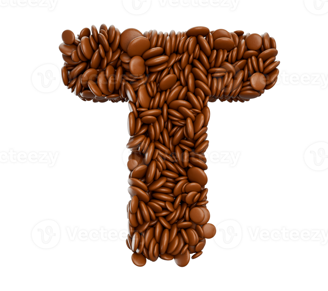 Letter T Made Of Chocolate Coated Beans Chocolate Candies Alphabet Word T 3d Illustration