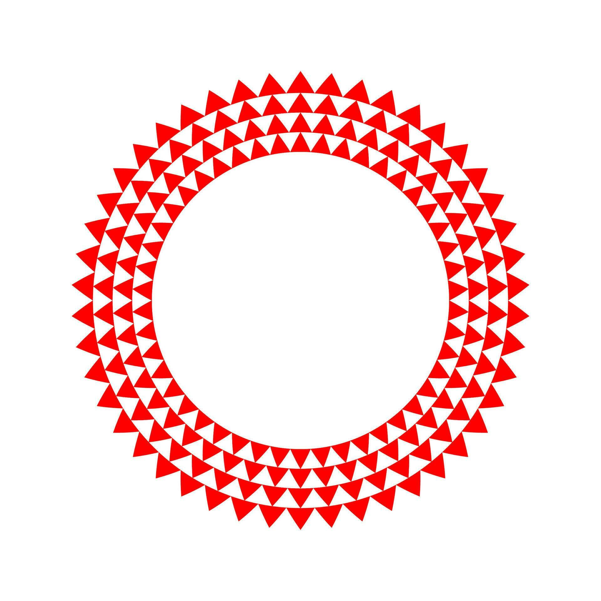 Red doodle round frame made of triangles. Triangular circle border. Triangle circular logo ...