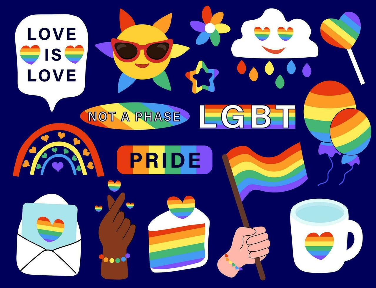 LGBT community sticker, icon, badge, pin, emblem, logo pack. LGBTQ set ...