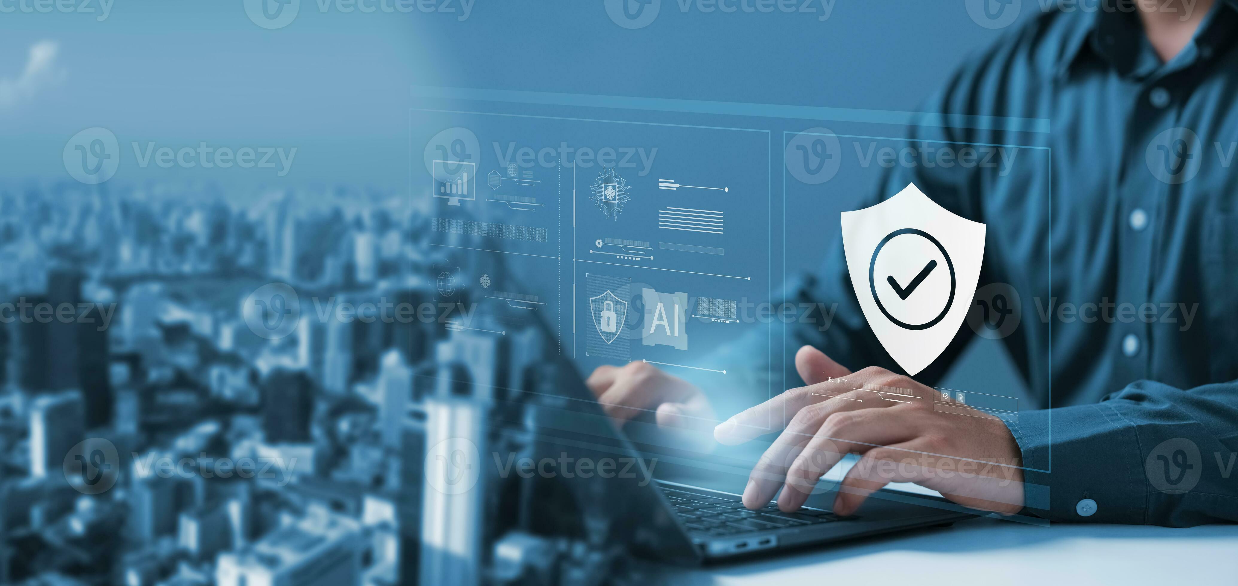 Cybersecurity Privacy Of Data Protection Businessman Using Laptop Secure Encryption Technology