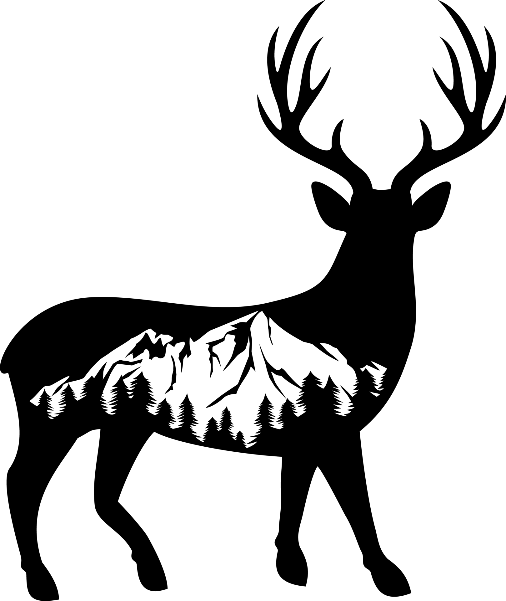 Silhouette of Deer and Mountain Landscape PNG Illustration 24995918 PNG