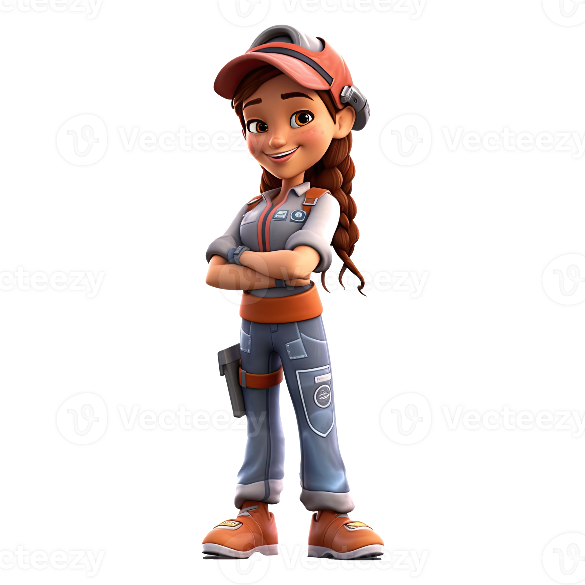 3D cartoon female mechanic character on transparent background. 25002343 PNG