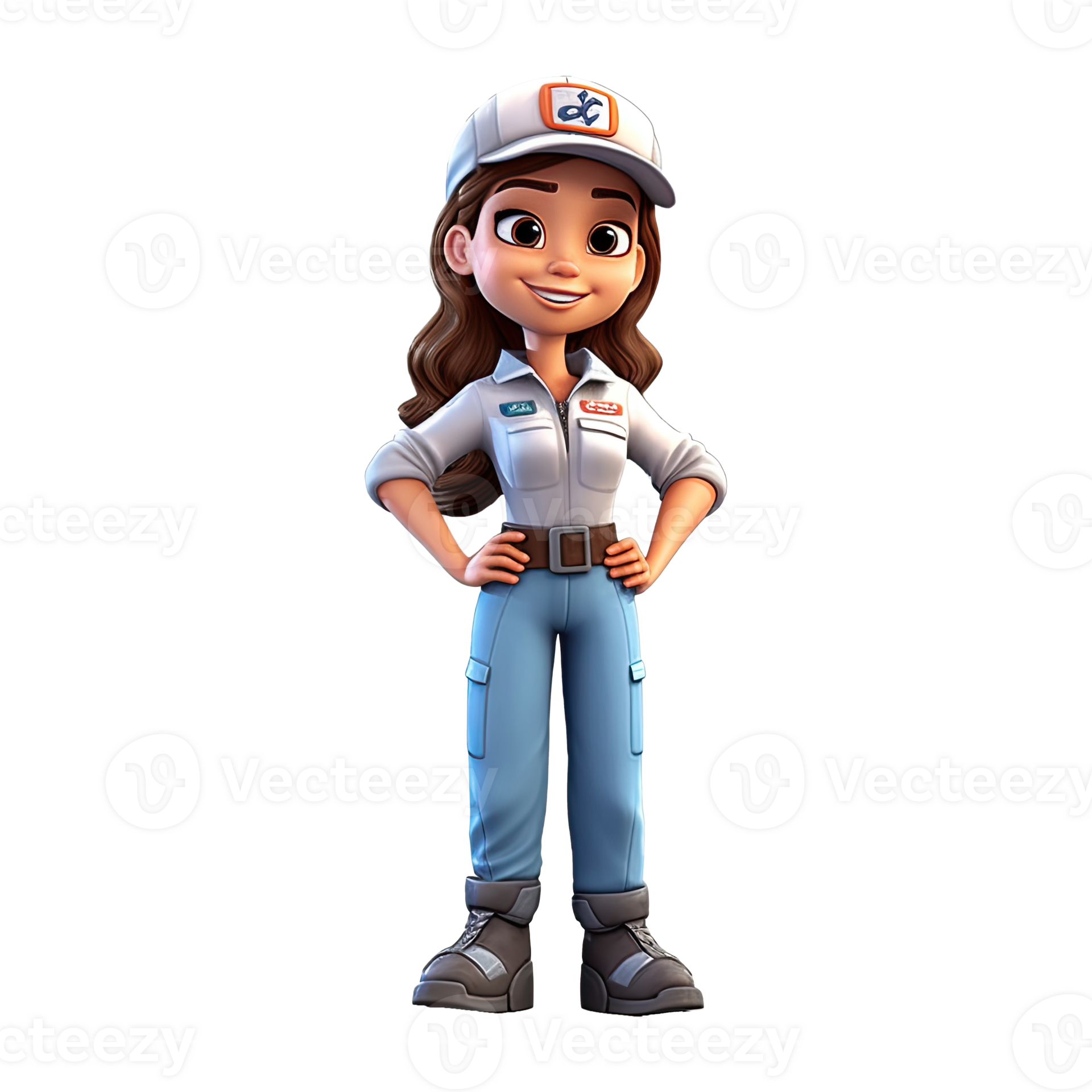 3D cartoon female mechanic character on transparent background. 25002347 PNG
