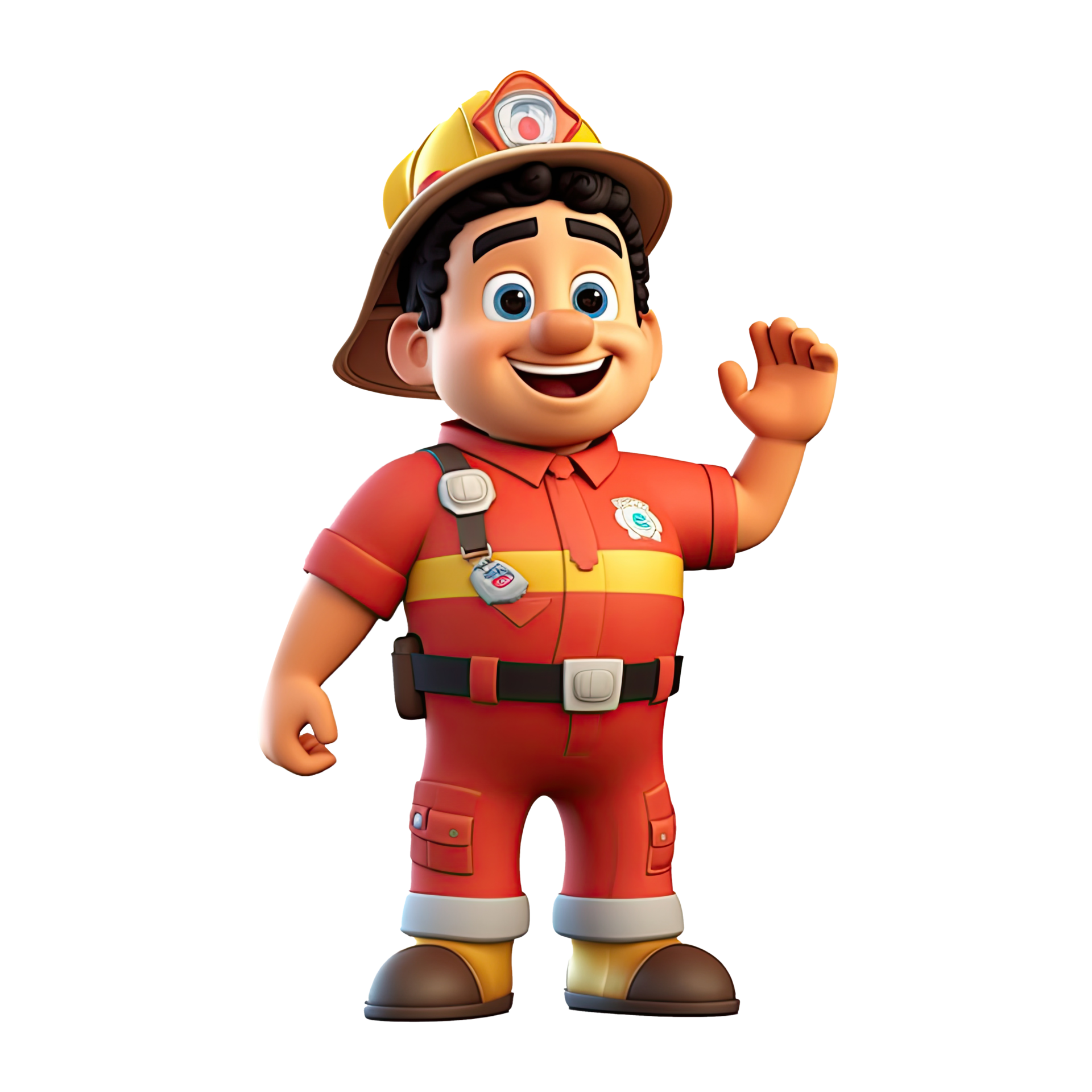 3D cartoon firefighter character on transparent background. 25003290 PNG