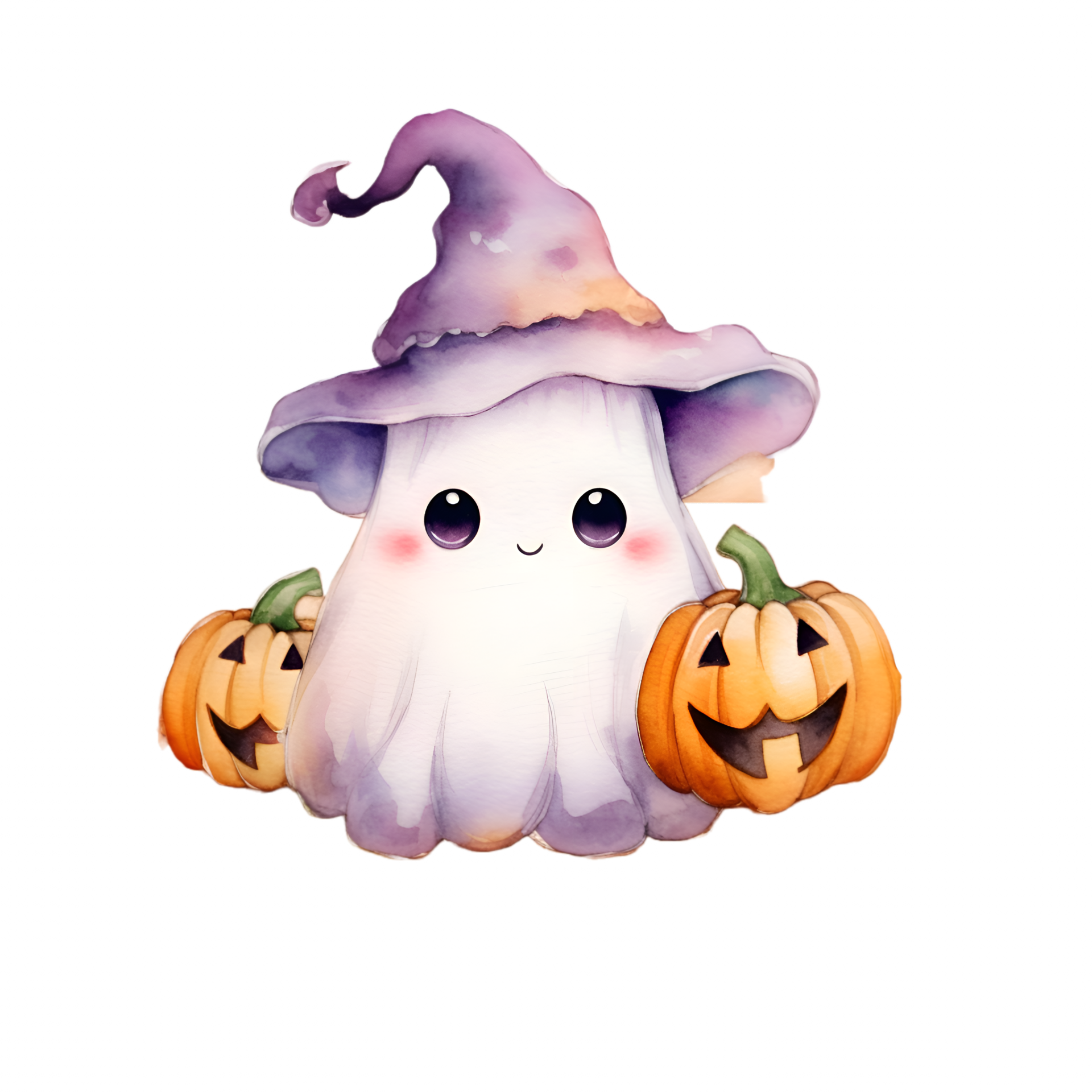 Cute Halloween Ghost Watercolor Clipart AI Generated 25005226 PNG