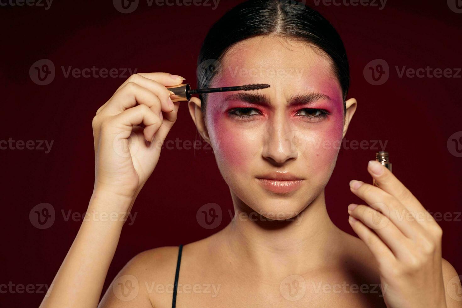 Sexy Brunette Woman Bright Makeup Posing Fashion Emotions Cosmetics