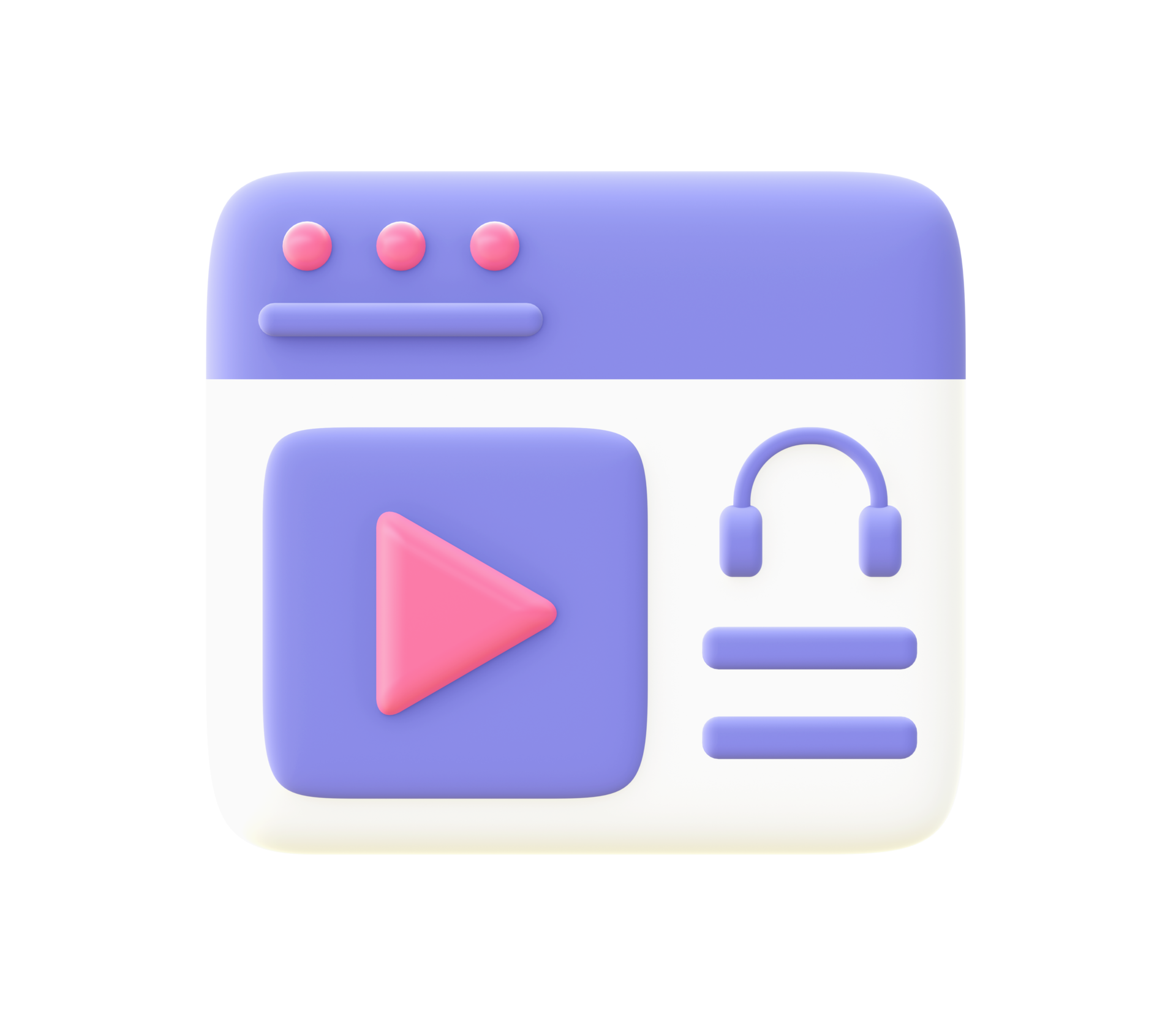 3d illustration icon of purple music video streaming for UI UX web mobile apps social media ads ...