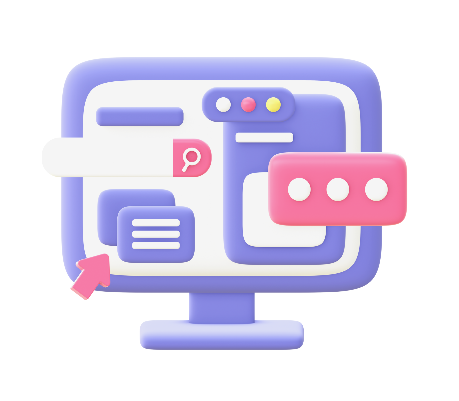 3d illustration icon of purple pc computer for UI UX web mobile apps social media ads design ...