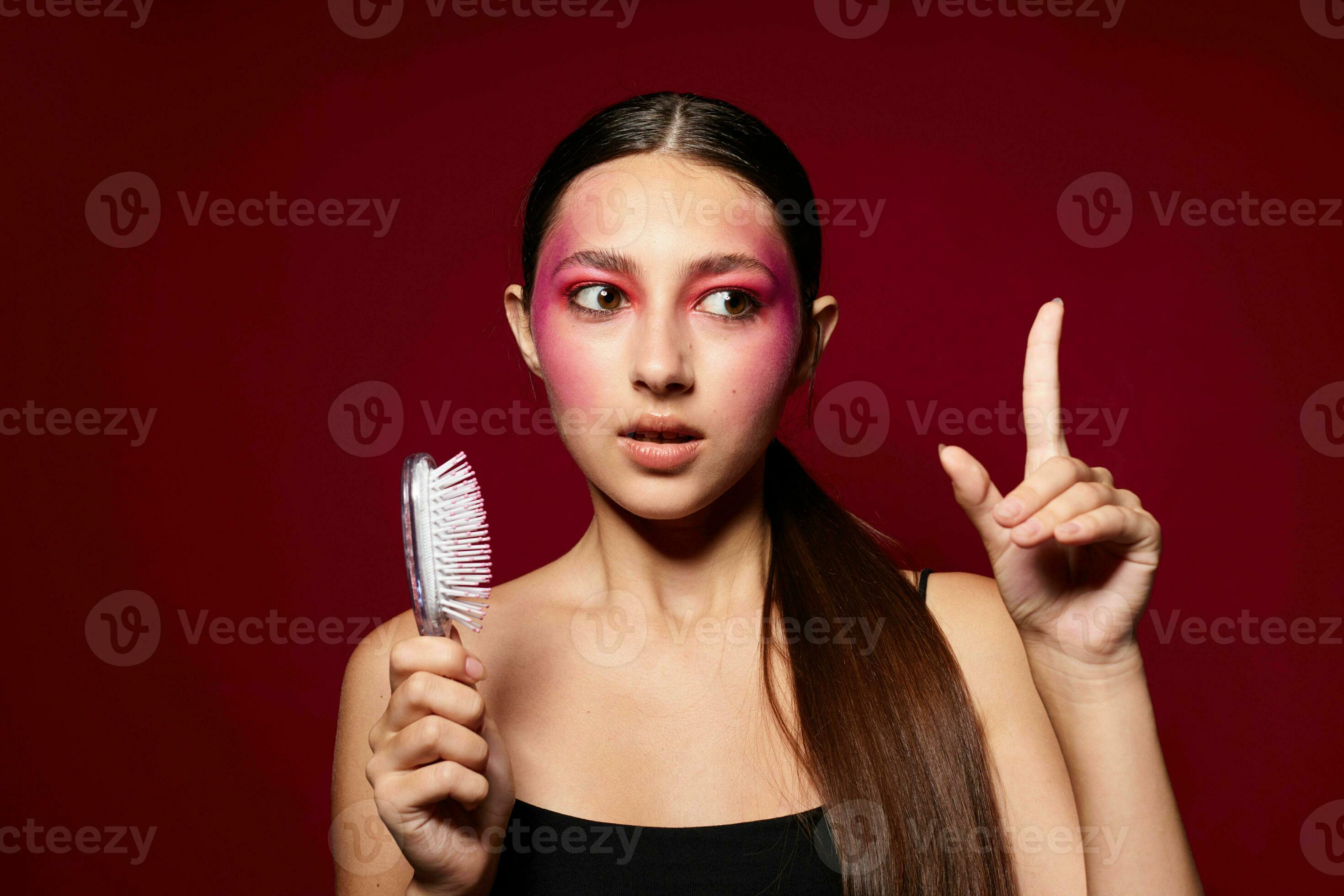 Beauty Fashion Female Pink Face Makeup Posing Attractive Look With A