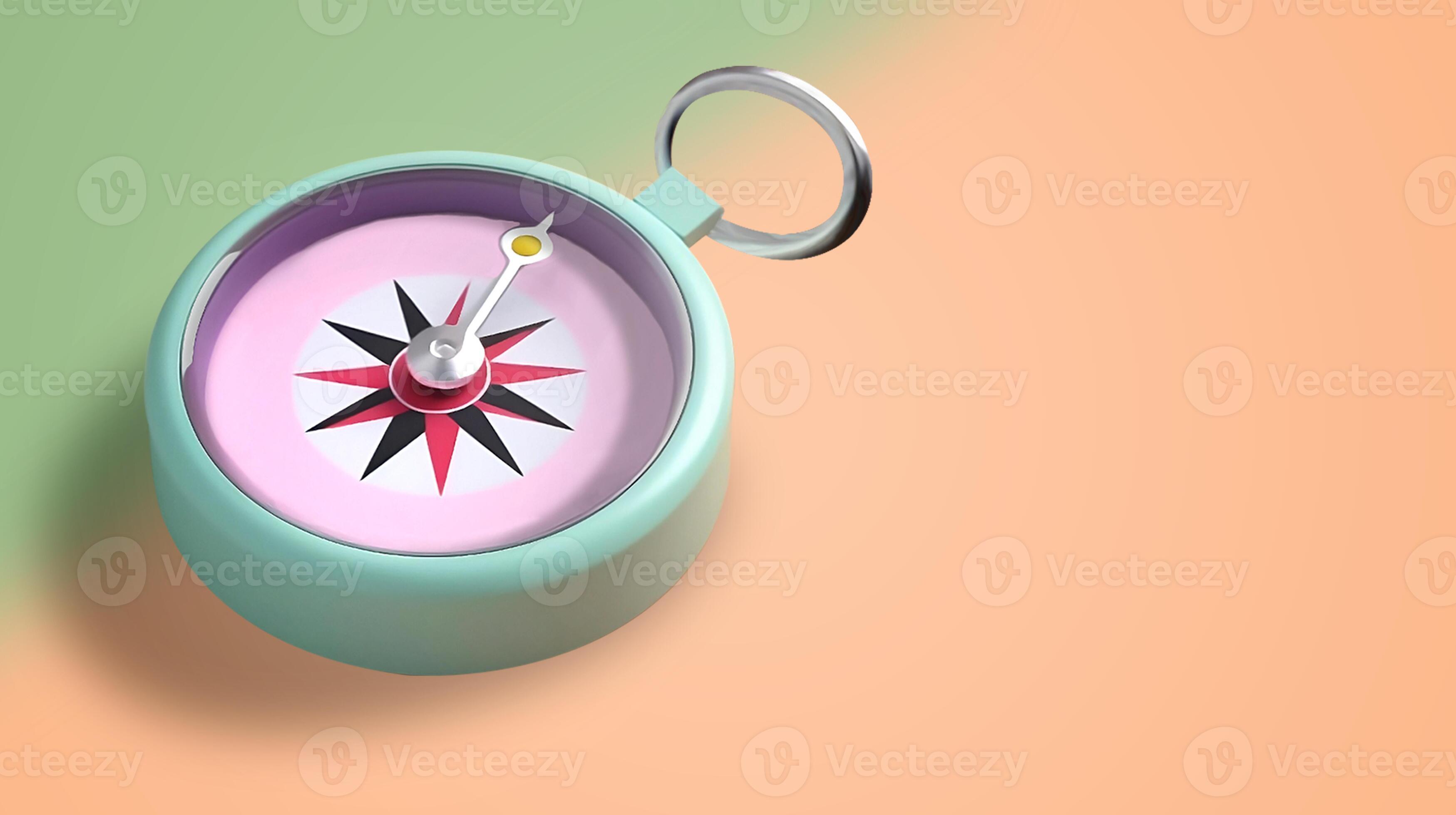 3d Rendering Of A Compass In Pastel Colors On Blue Background