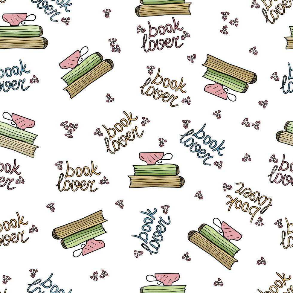 Colorful seamless pattern with hand drawn doodle cute pink cup on a ...