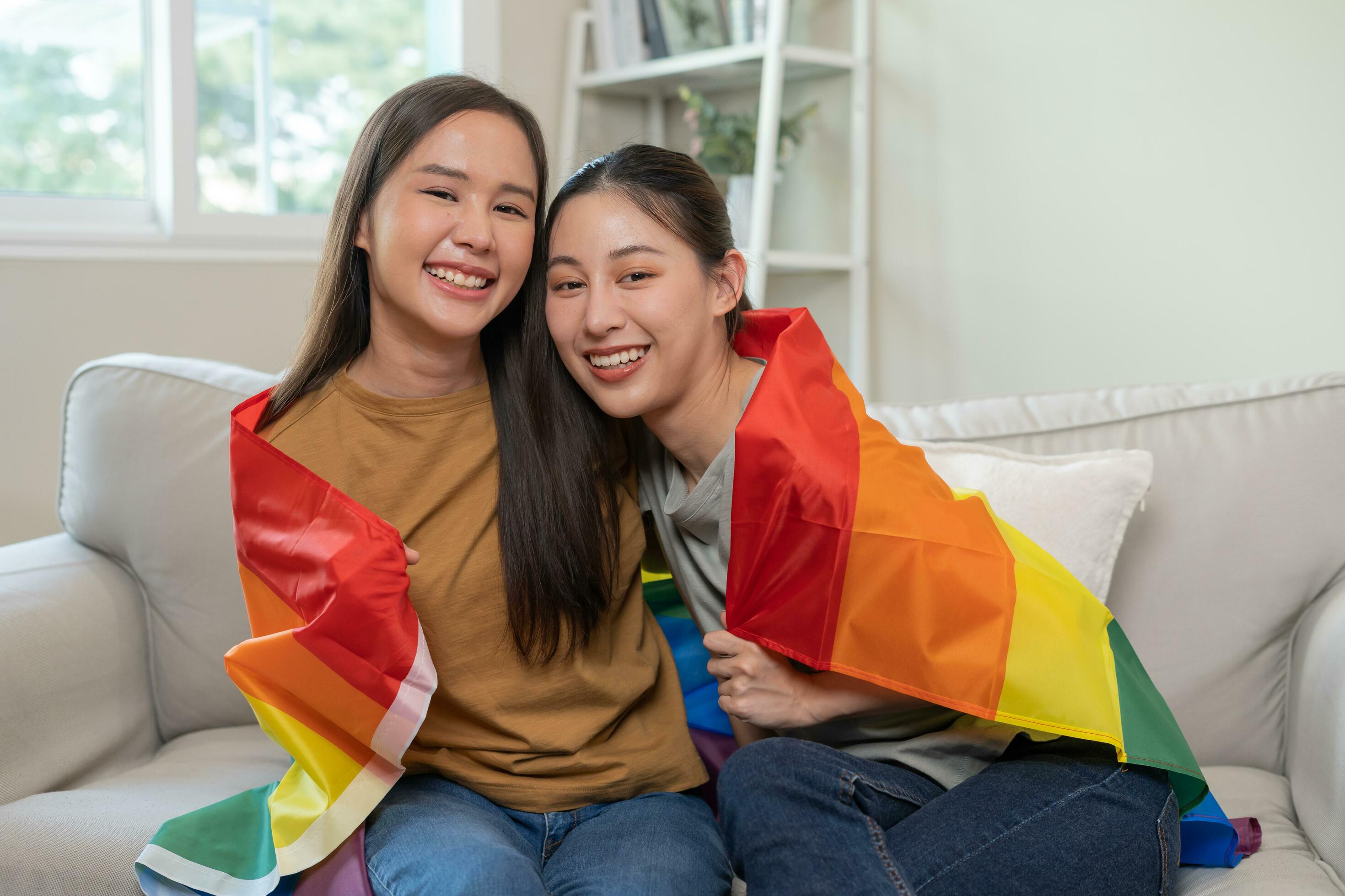 Lgbt Group Good Looking Lesbian Couples Smile Brightly Cover Rainbow