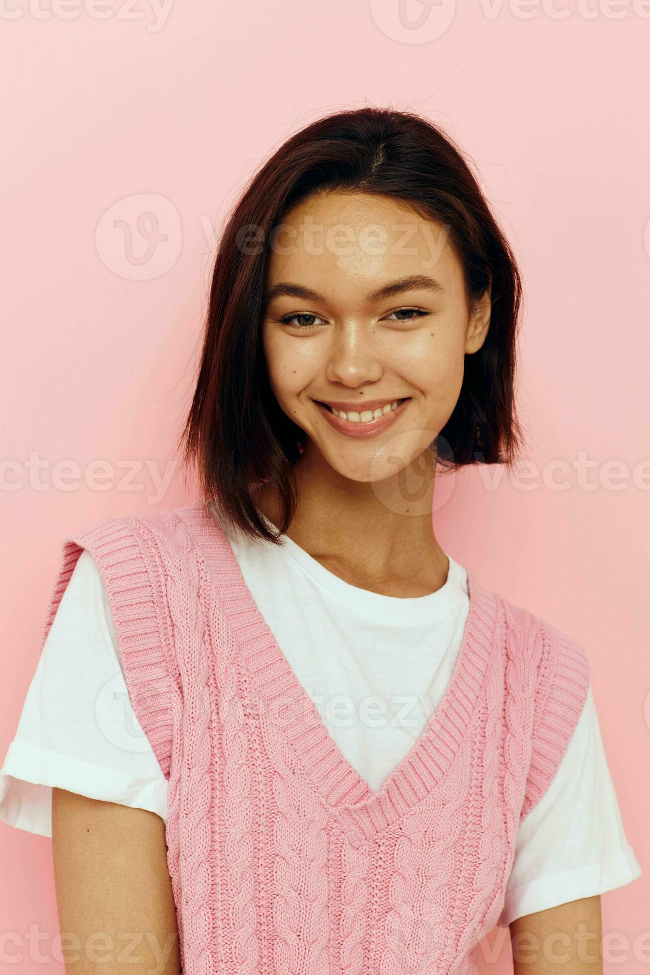 Beautiful Girl Emotions Close Up Posing Isolated Background 25028176