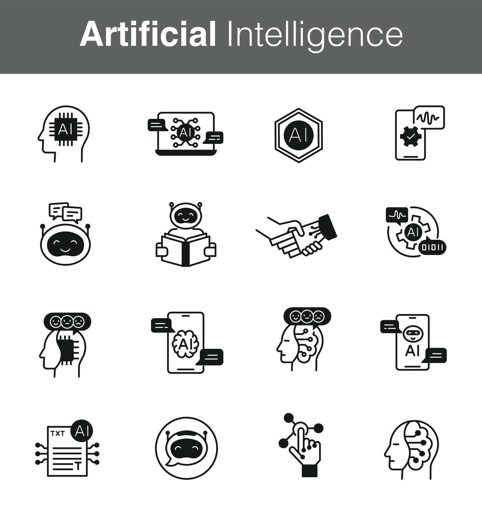 Artificial Intelligence Icon Set - AI Icons - - AI Symbol Set - Intelligent Machines Icons ...