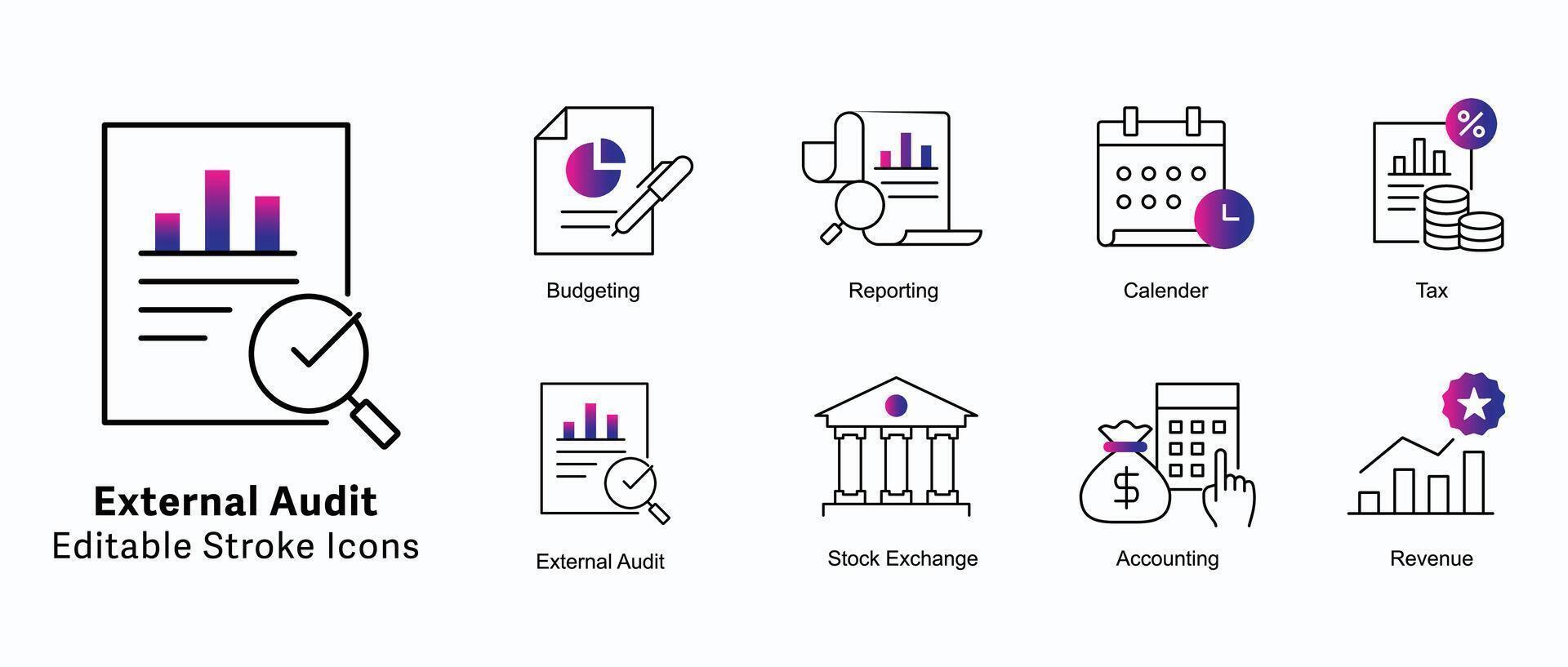 External Audit Vector Icons. Audit report vector icons, Compliance audit vector icons. Financial ...