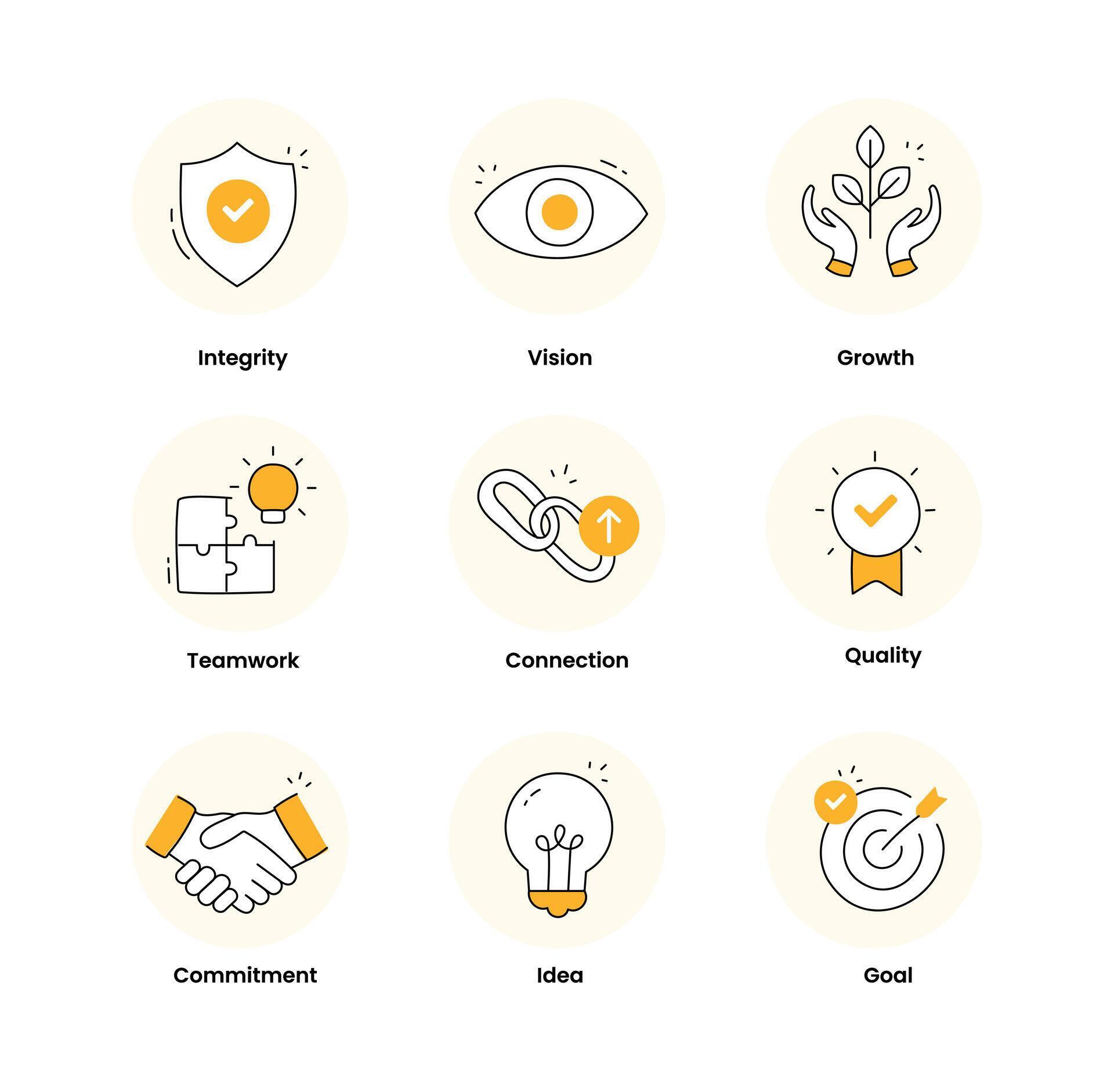 Company Core Value Icons.Values, Principles, Beliefs, Ethical, Ideals ... Company Core Value Icons.Values, Principles, Beliefs, Ethical, Ideals ...
