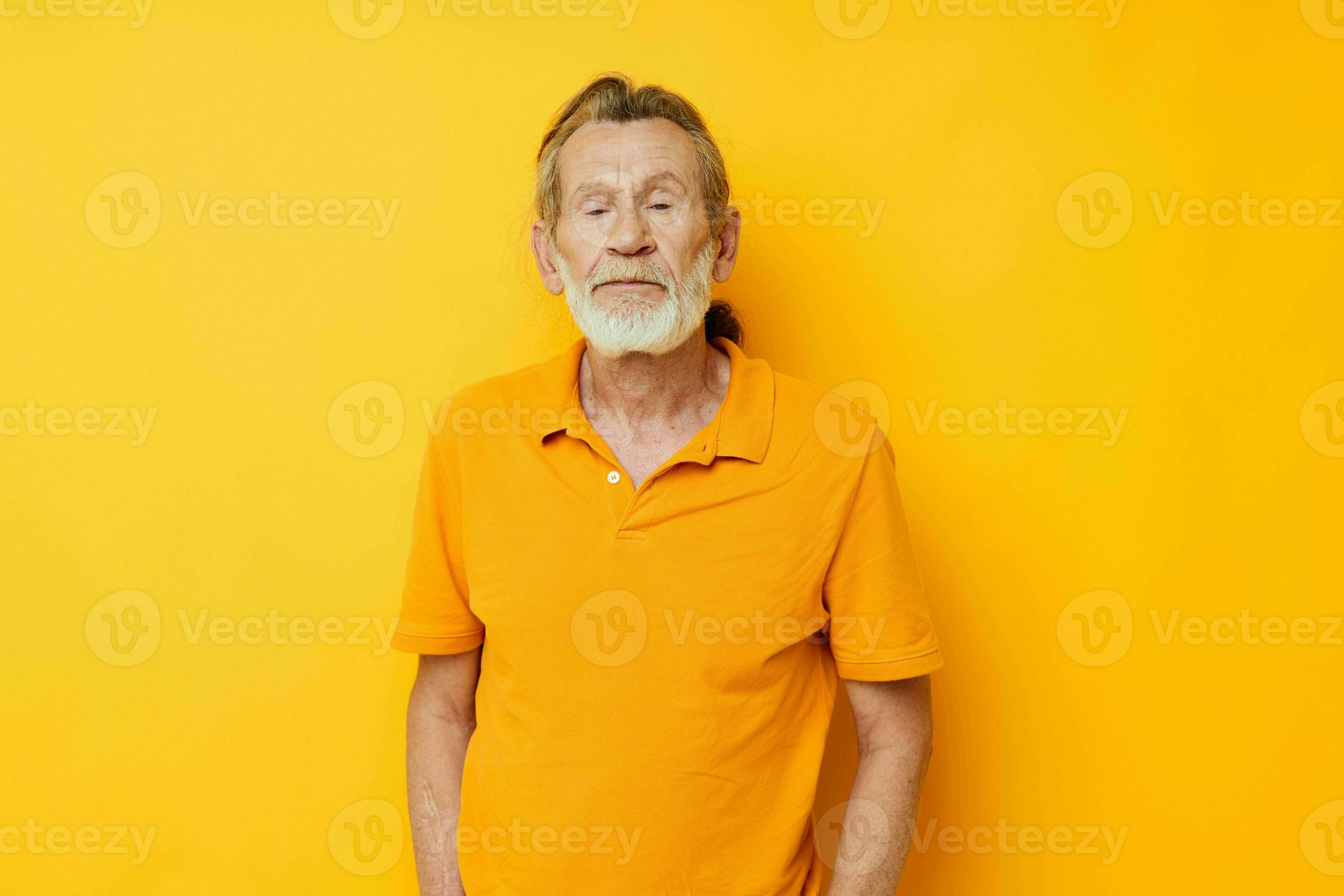 Senior grey-haired man hand gesture gray beard fun monochrome shot ...