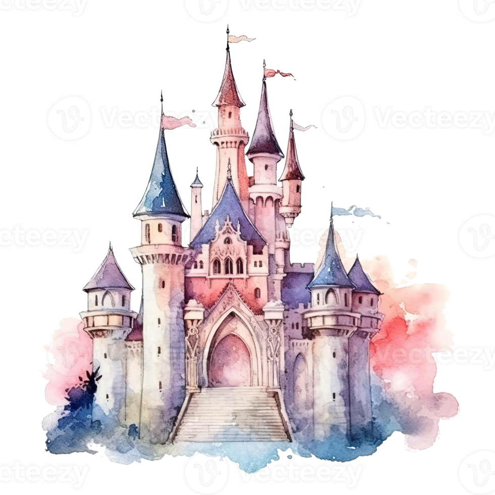 Cute watercolor princess castle. Illustration 25037402 PNG
