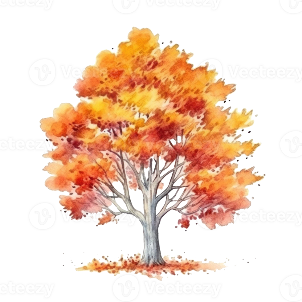 Watercolor Autumn Tree. Illustration 25037441 PNG