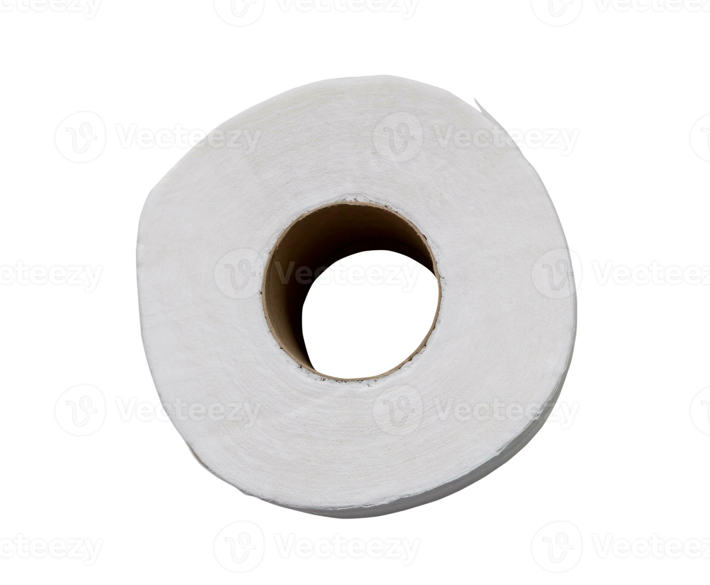 Top view of single tissue paper roll for use in toilet or restroom with hollow in the middle ...