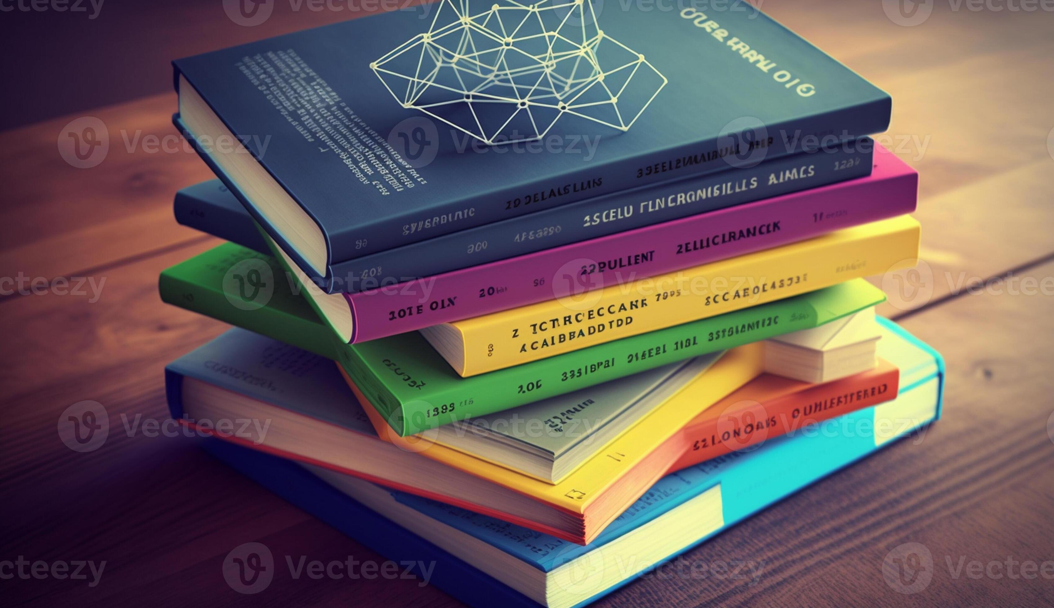 A colorful stack of textbooks in a library generated by AI 25042746 Stock Photo at Vecteezy