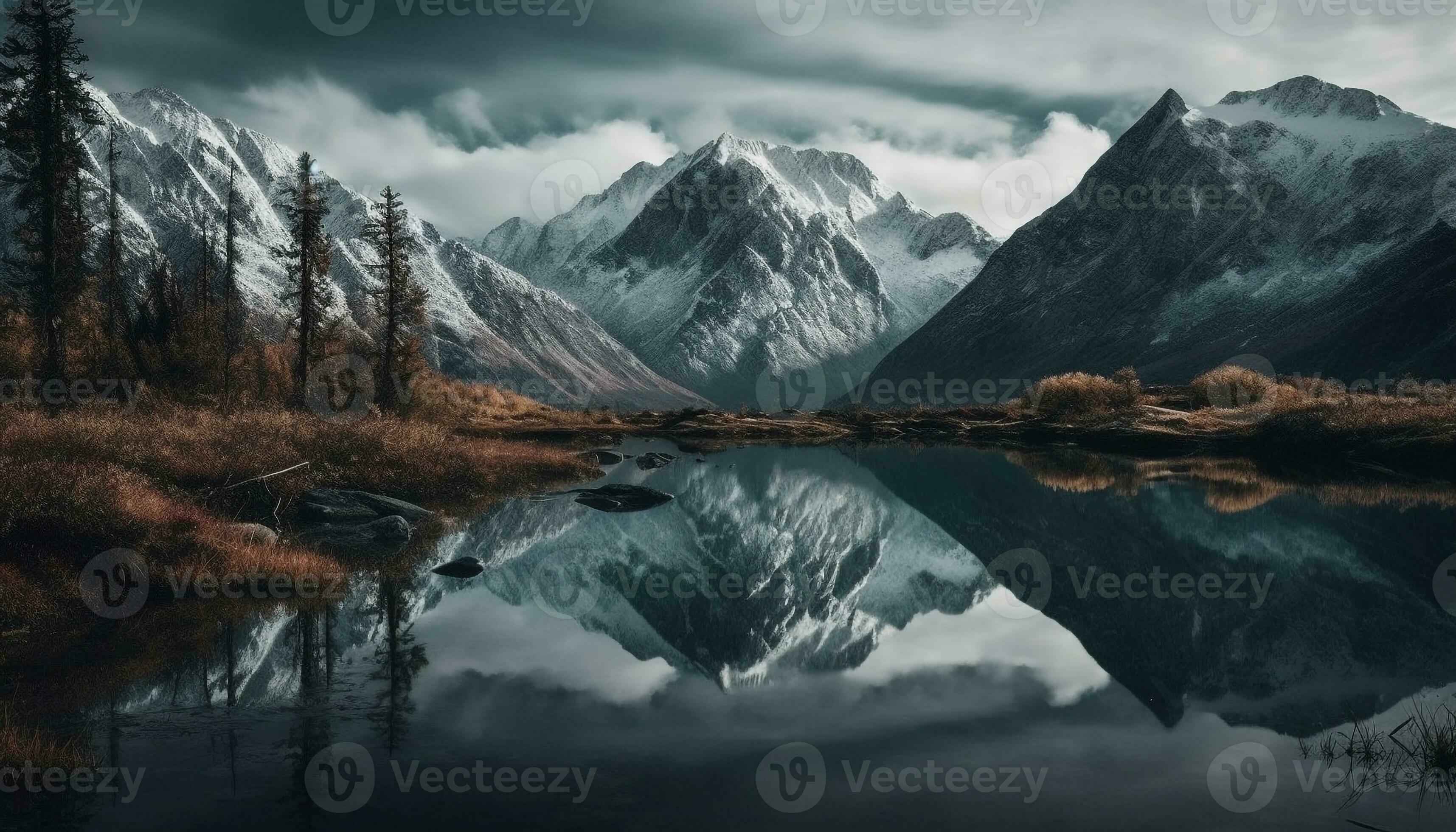 Majestic mountain range reflects tranquil scene of natural beauty ...