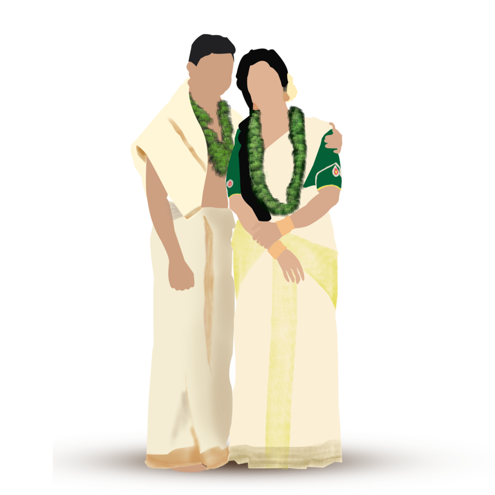 Kerala indian wedding couple outfits traditional for bride groom 25062728 PNG