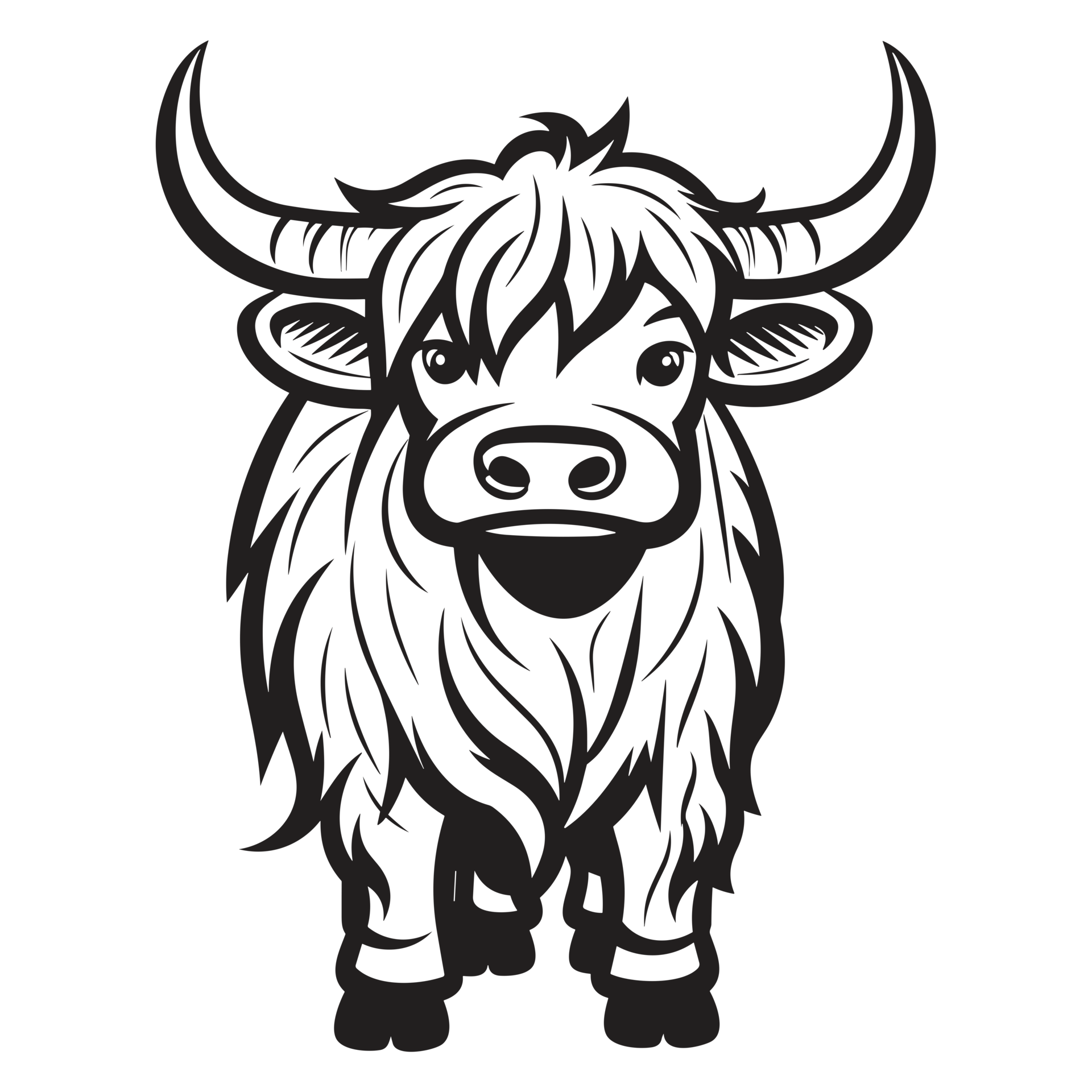 Beautiful Highland Cow Silhouette 25074162 Png