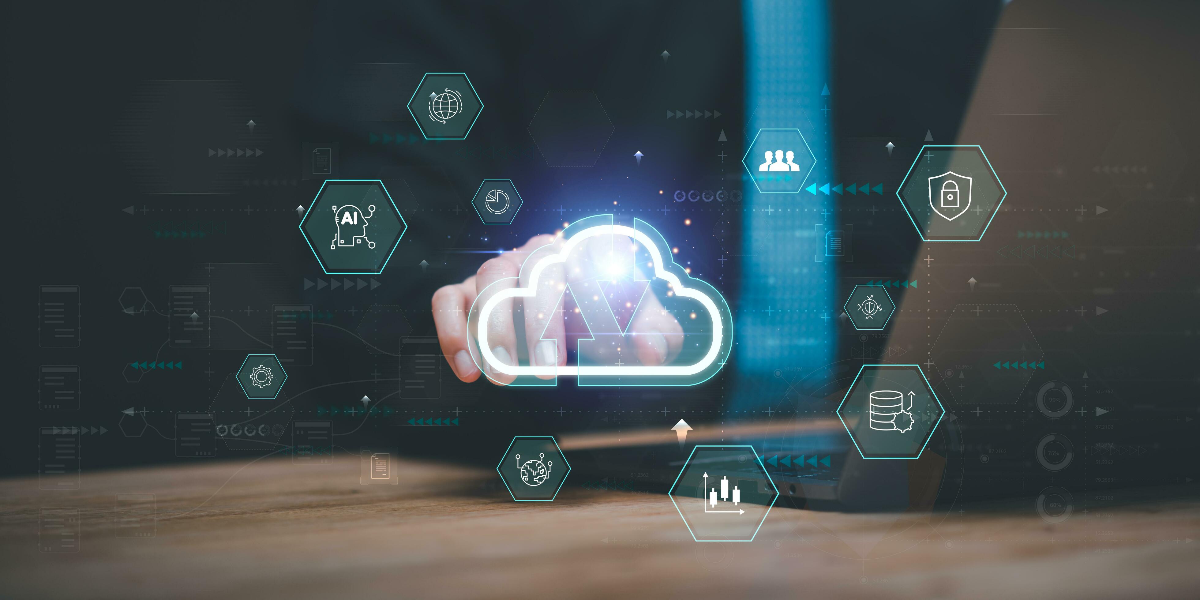 Cloud Computing Backup Technology Concept Access To Server Communication Services Database