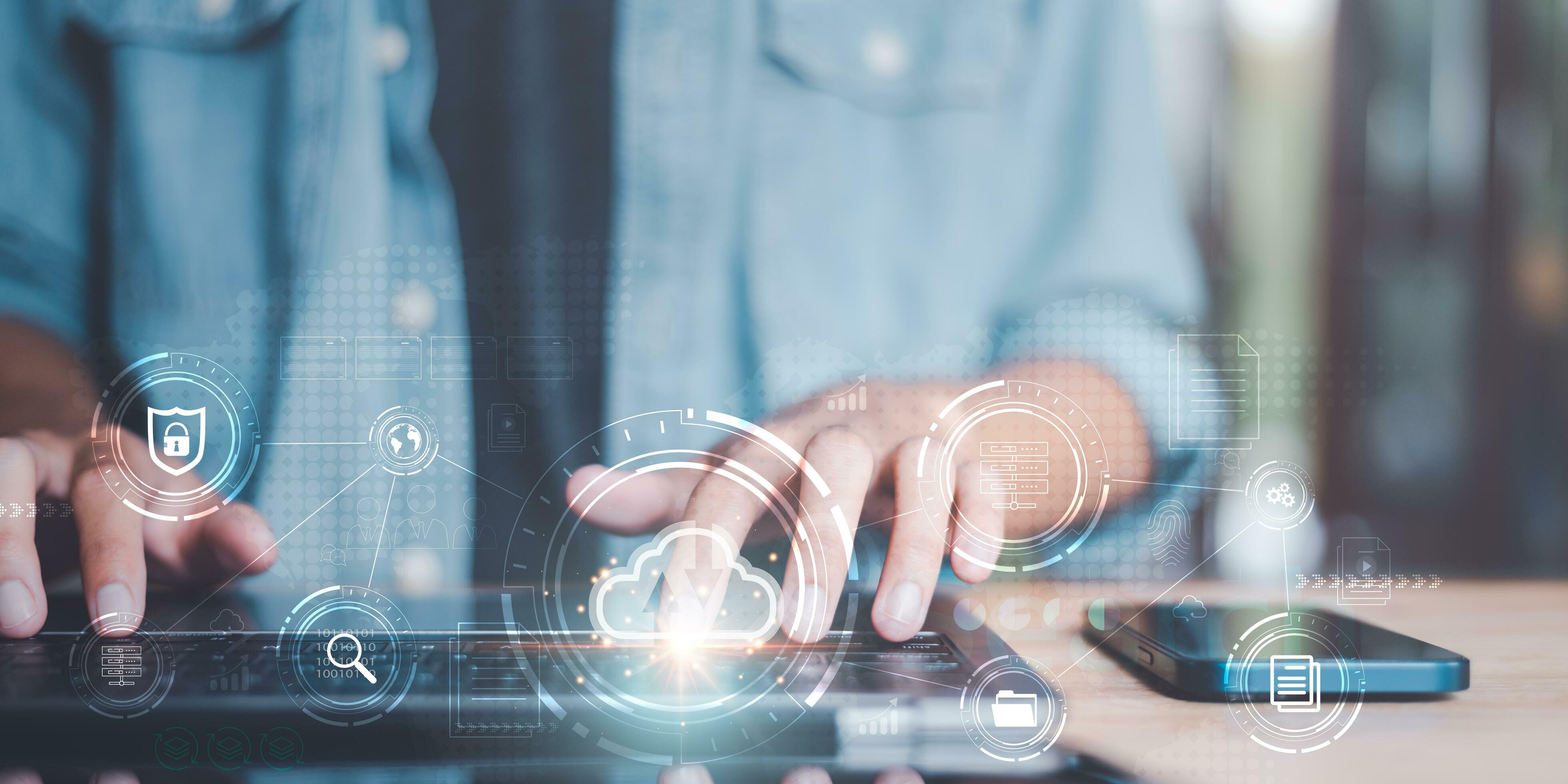 Cloud Computing Backup Technology Concept Access To Server Communication Services Database