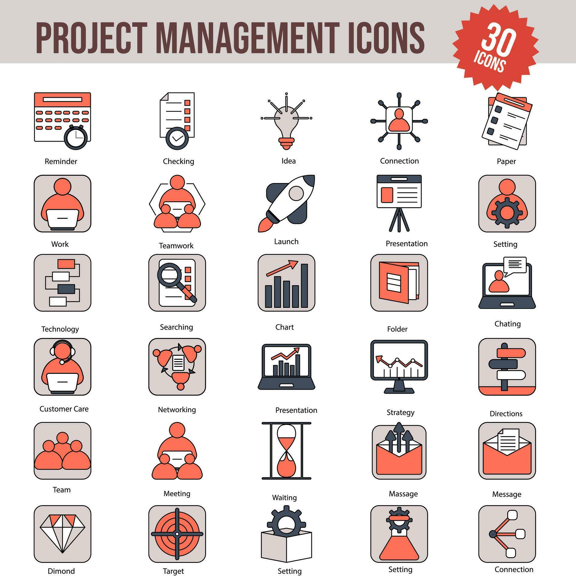 30 Project Management Colorful Icon Set. 25076972 Vector Art at Vecteezy