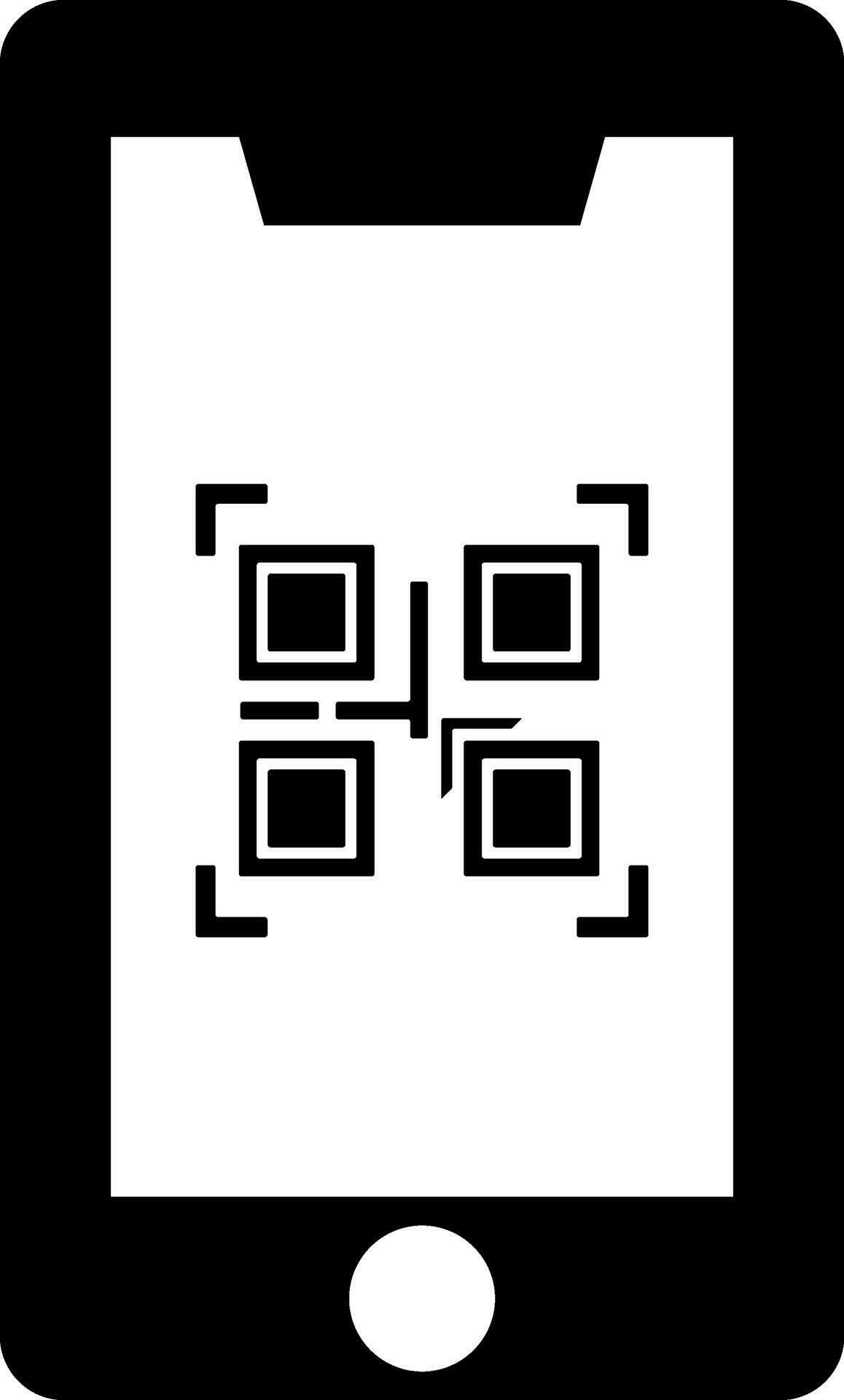 Black and White qr code scanner on smartphone screen icon in flat style ...