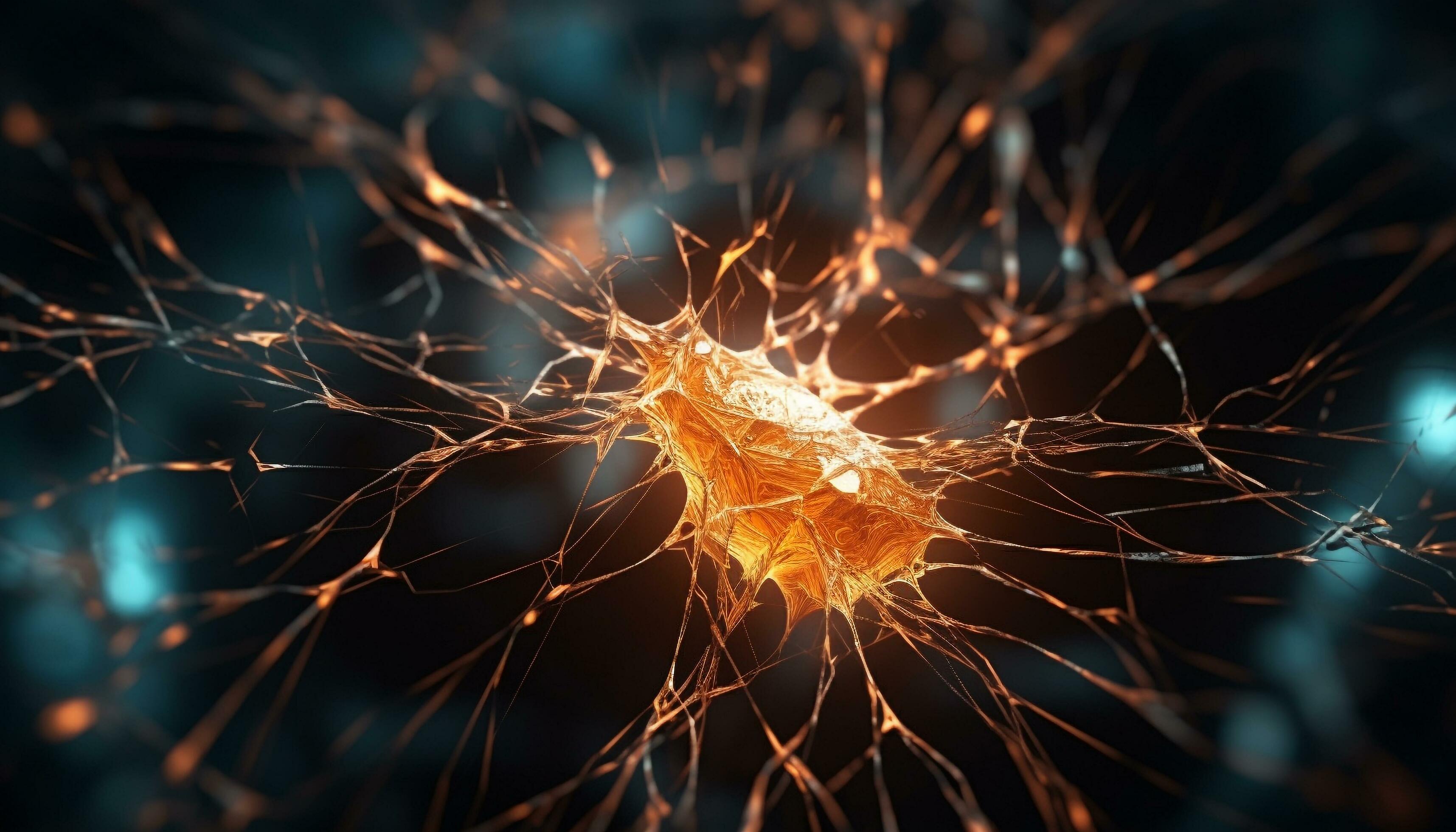 Glowing Nerve Cells Connect In Abstract Synapse Pattern On Background