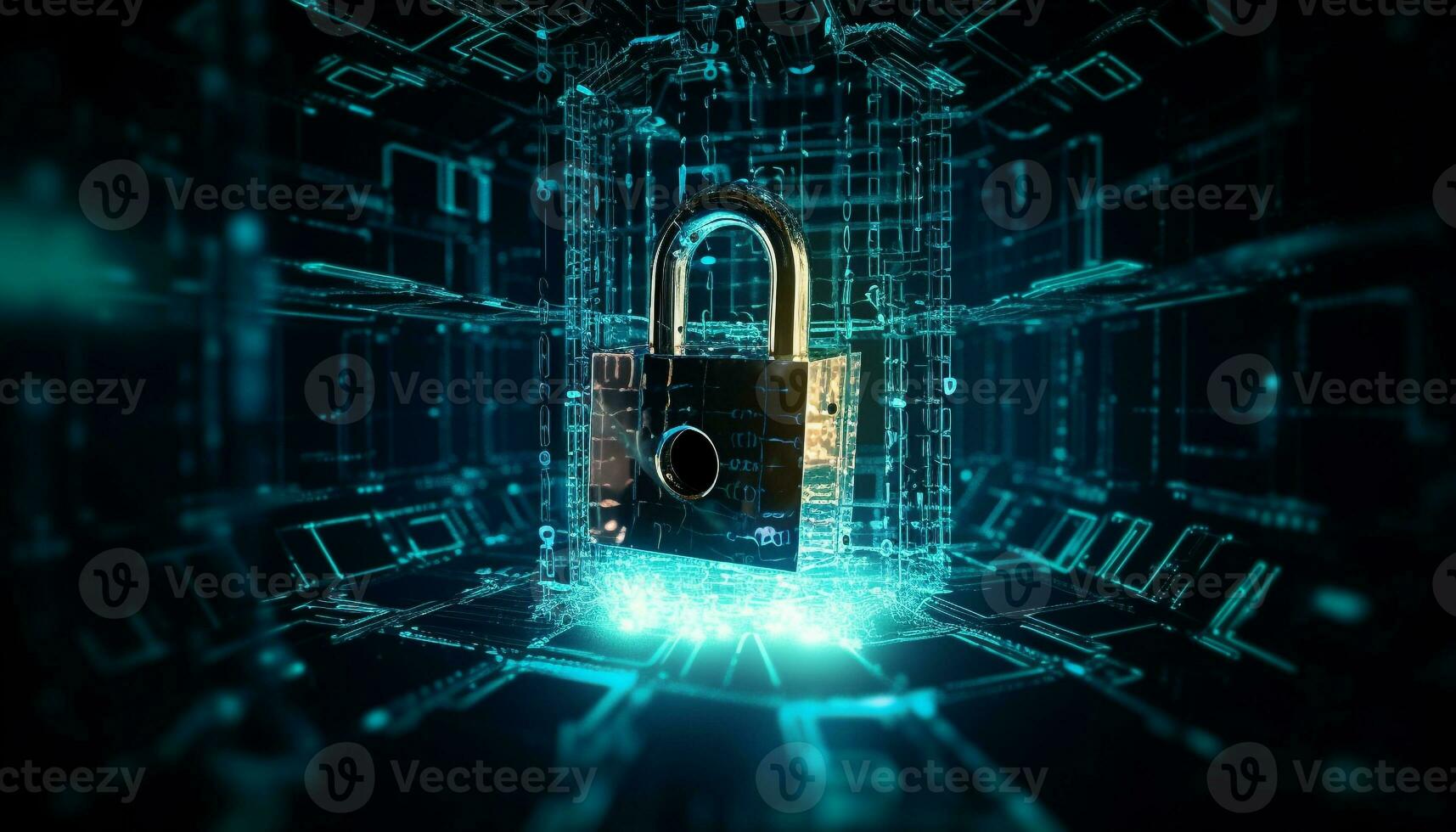 Secure Network Connection With Encryption And Padlock For Data Safety