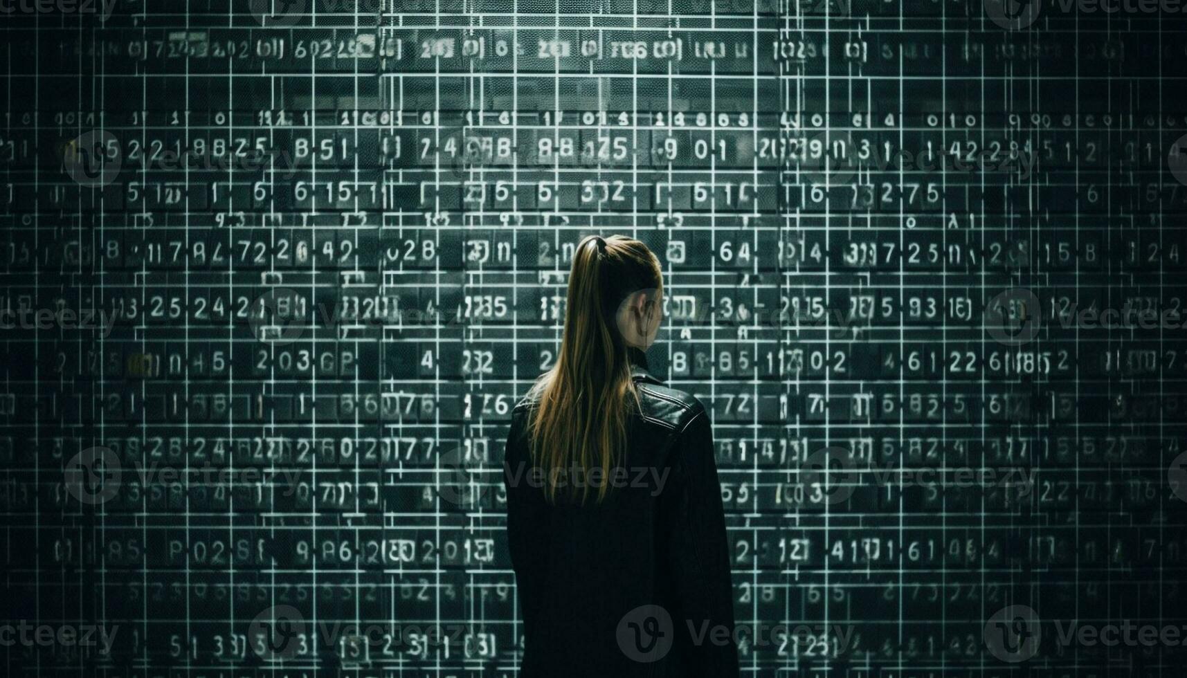 One woman coding binary code for futuristic computer software success ... One woman coding binary code for futuristic computer software success ...
