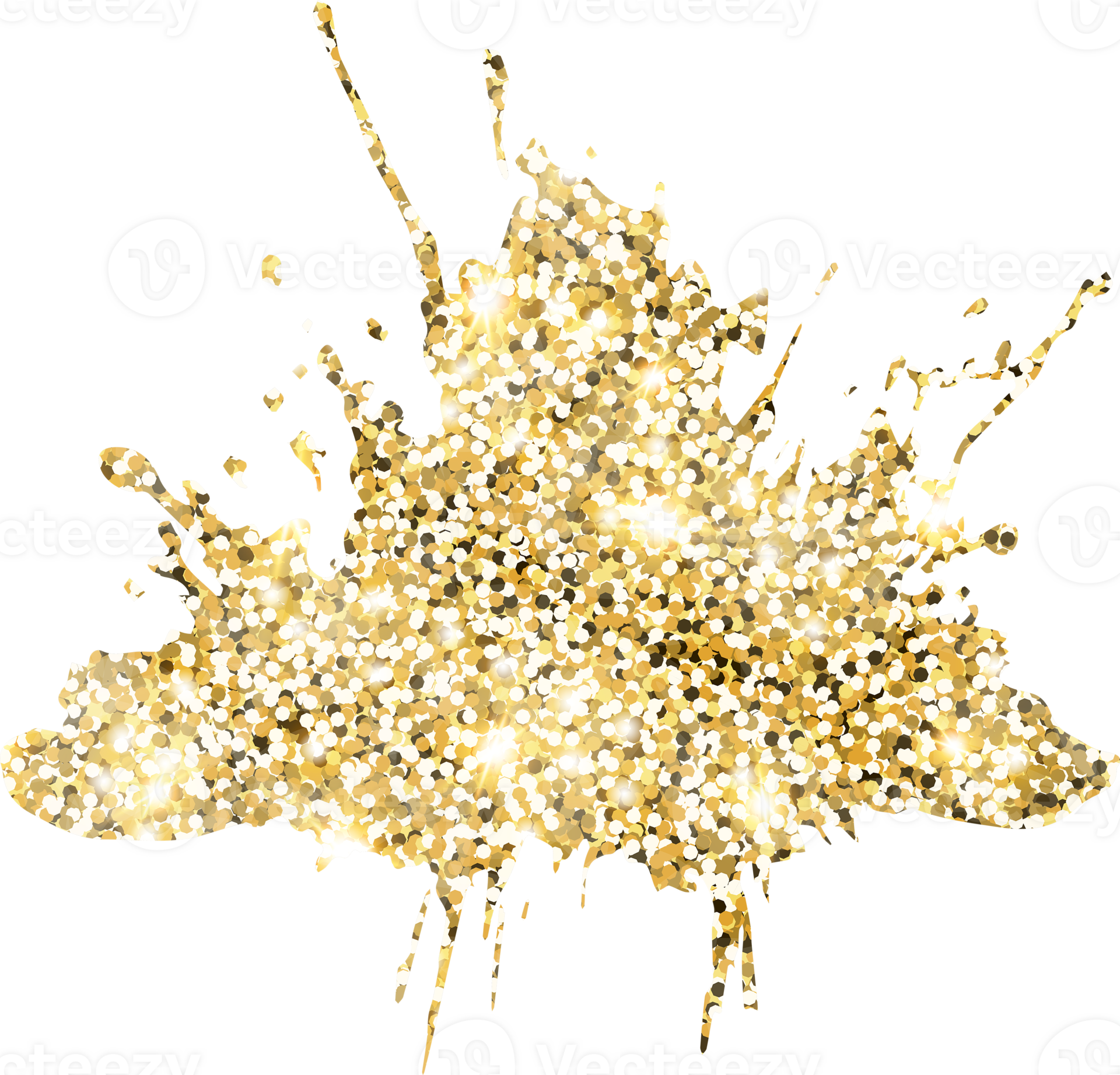 Abstract shiny gold glitter splash design element. Golden color dust texture stain for holiday ...