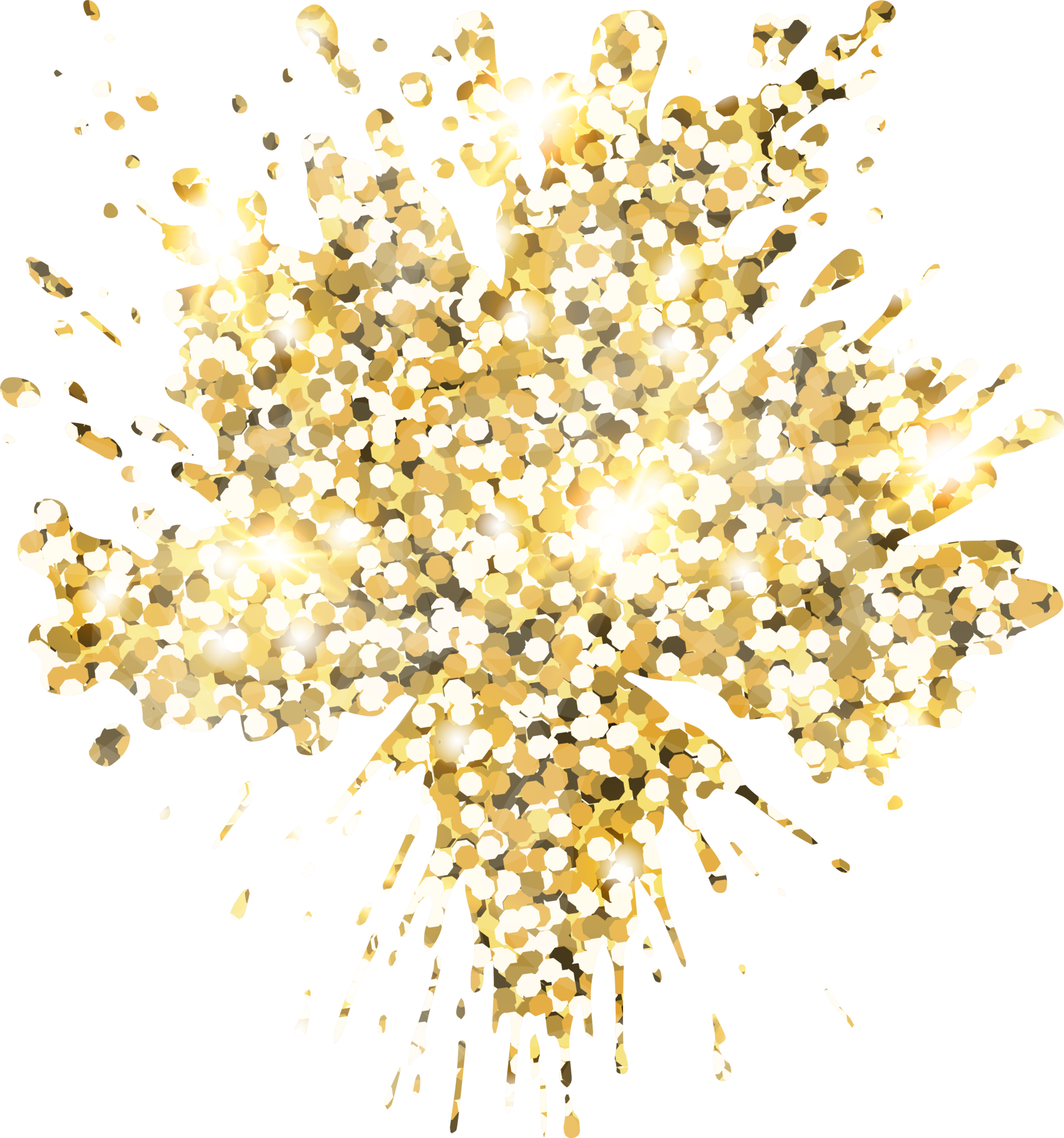 Abstract shiny gold glitter splash design element. Golden color dust texture stain for holiday ...