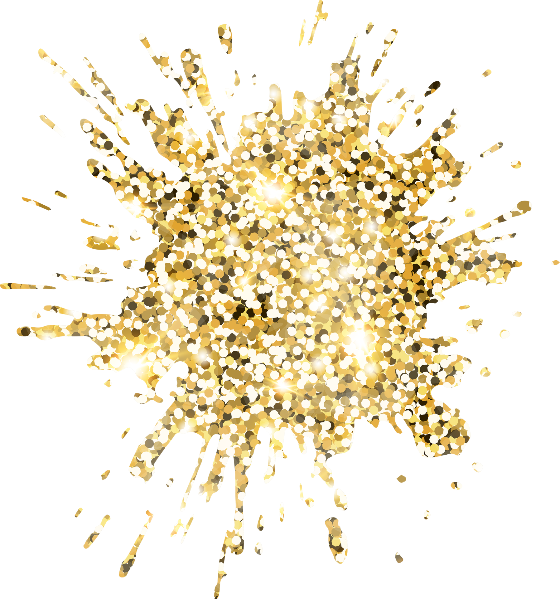 Abstract shiny gold glitter splash design element. Golden color dust texture stain for holiday ...