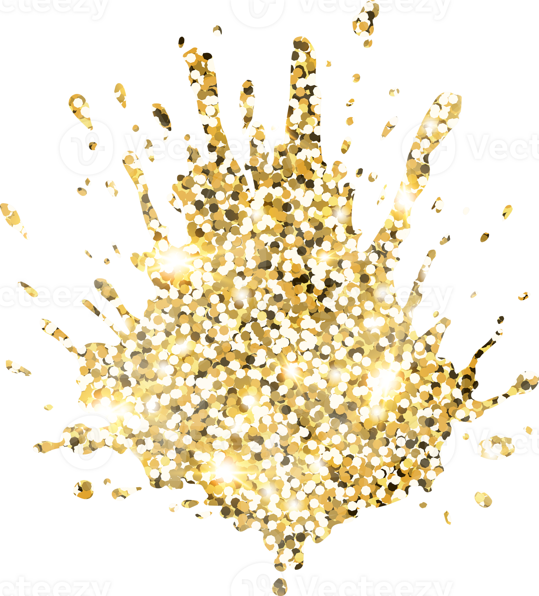 Abstract shiny gold glitter splash design element. Golden color dust texture stain for holiday ...