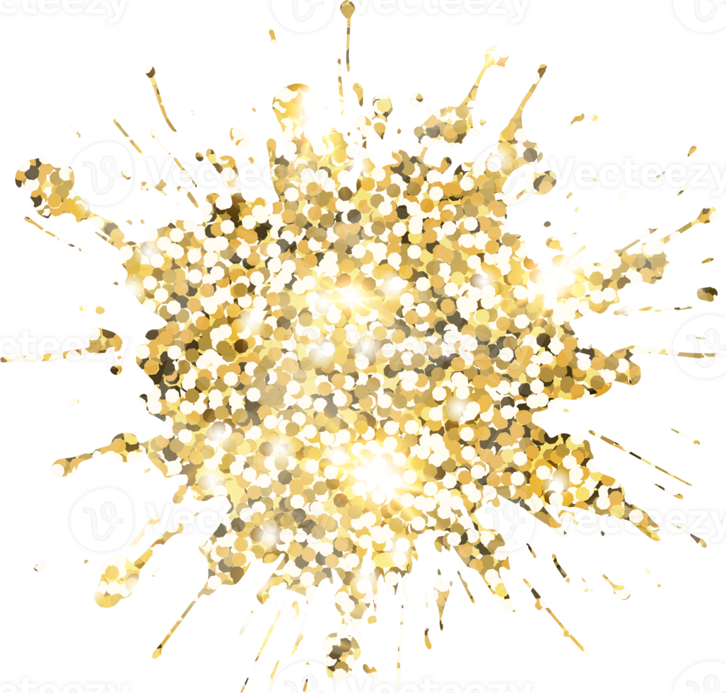 Abstract shiny gold glitter splash design element. Golden color dust texture stain for holiday ...