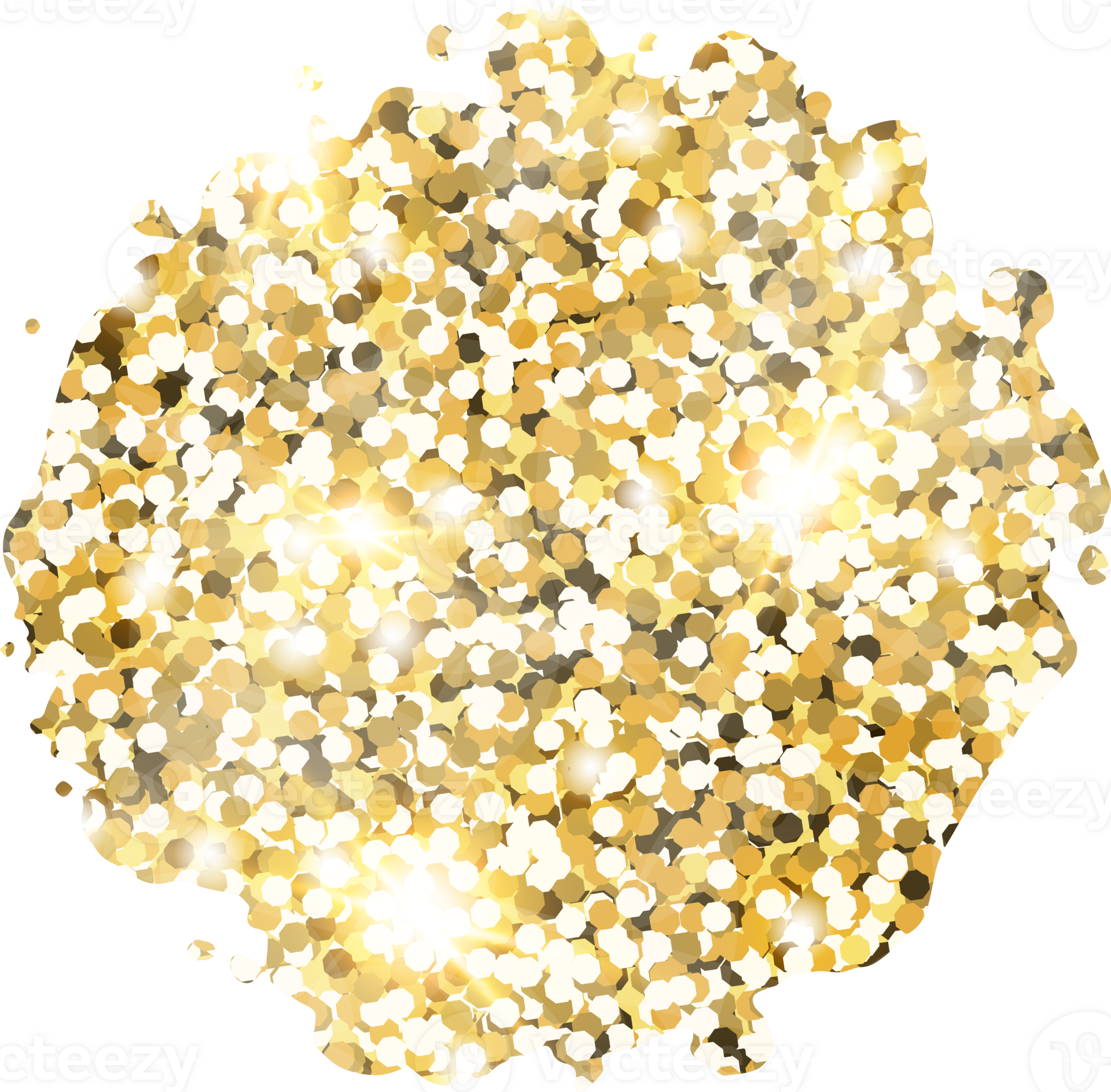 Abstract shiny gold glitter stain design element. Golden color dust texture spot for holiday ...