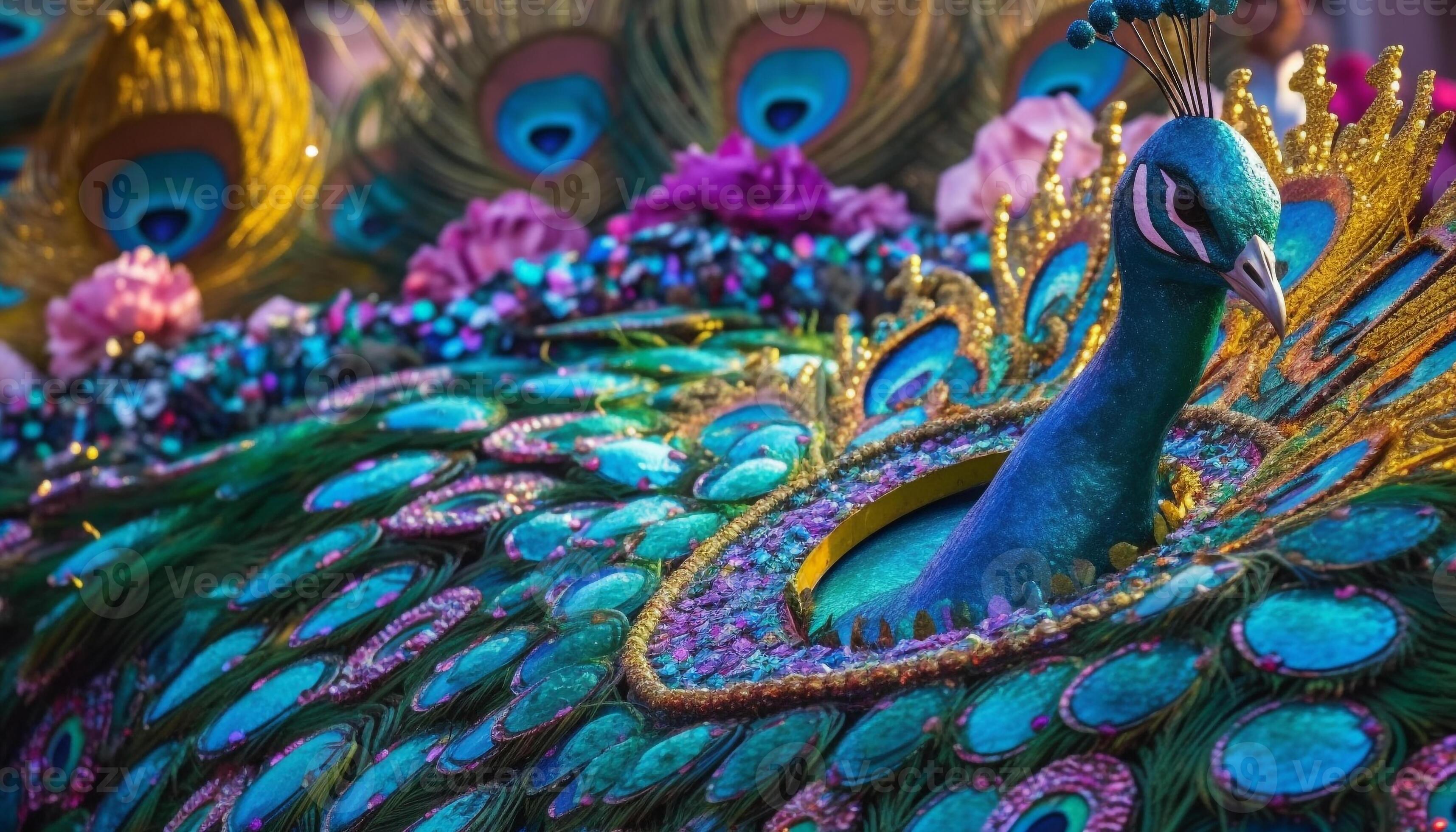 Majestic Peacock Displays Vibrant Colors In Nature Elegance Generated