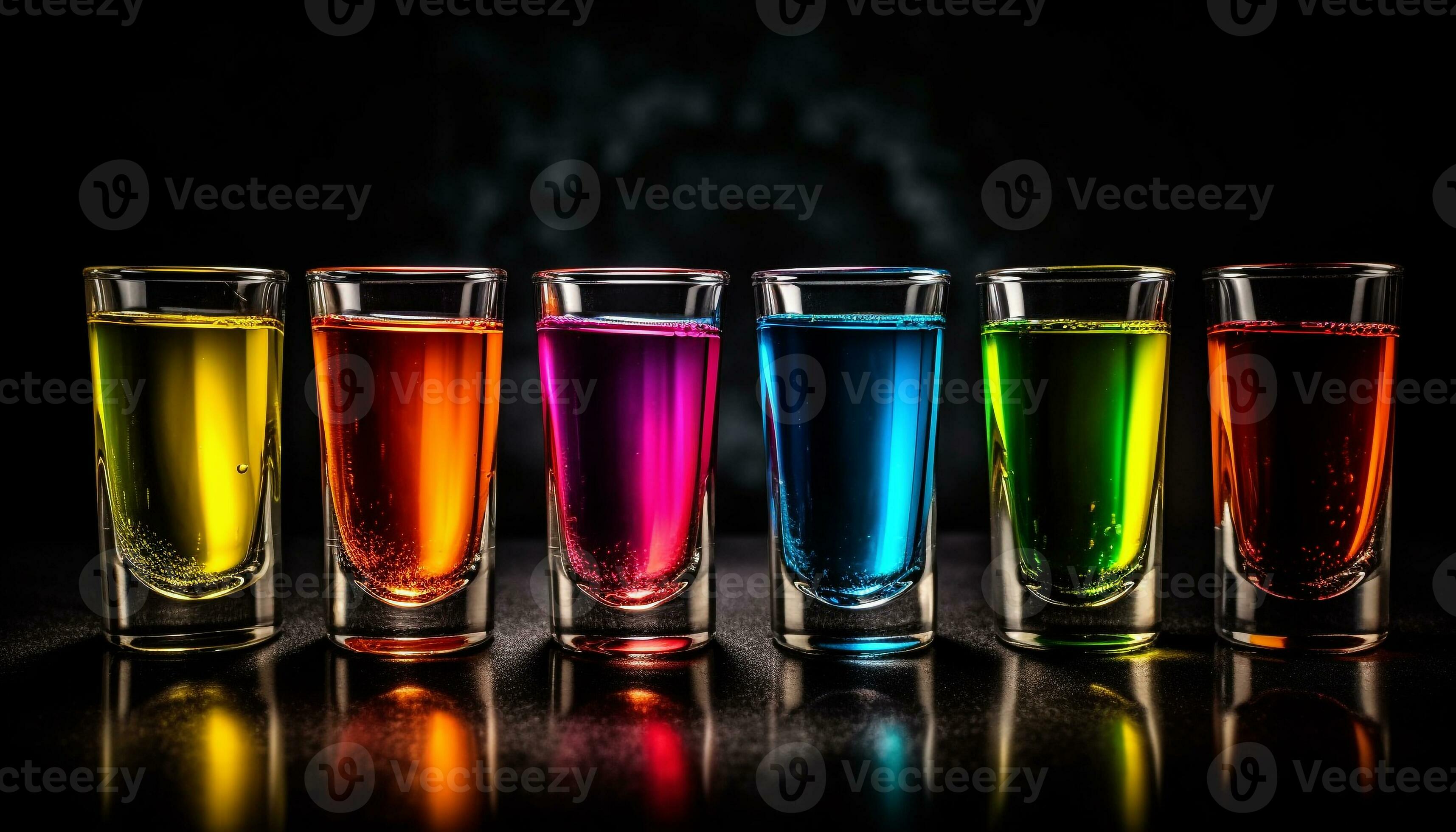 Multi Colored Cocktail In Drinking Glass Reflects Vibrant Bar