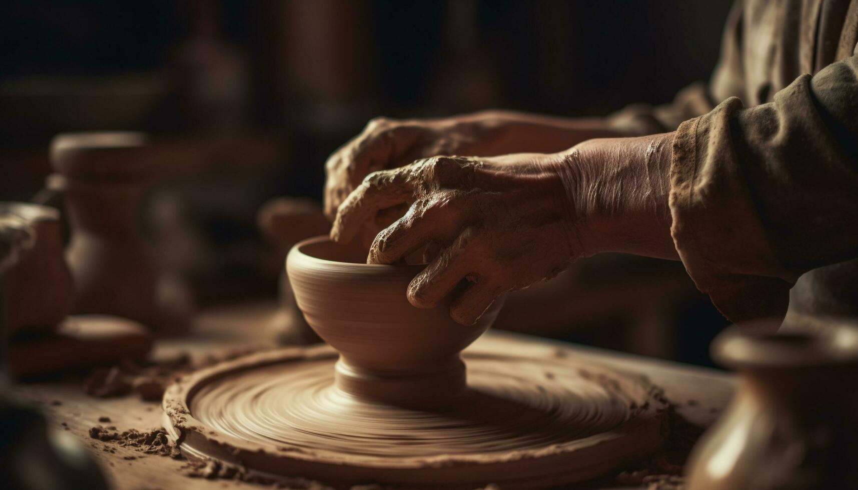 Craftsperson Turning Clay On Pottery Wheel Creating Handmade Vase Generated By Ai 25122782