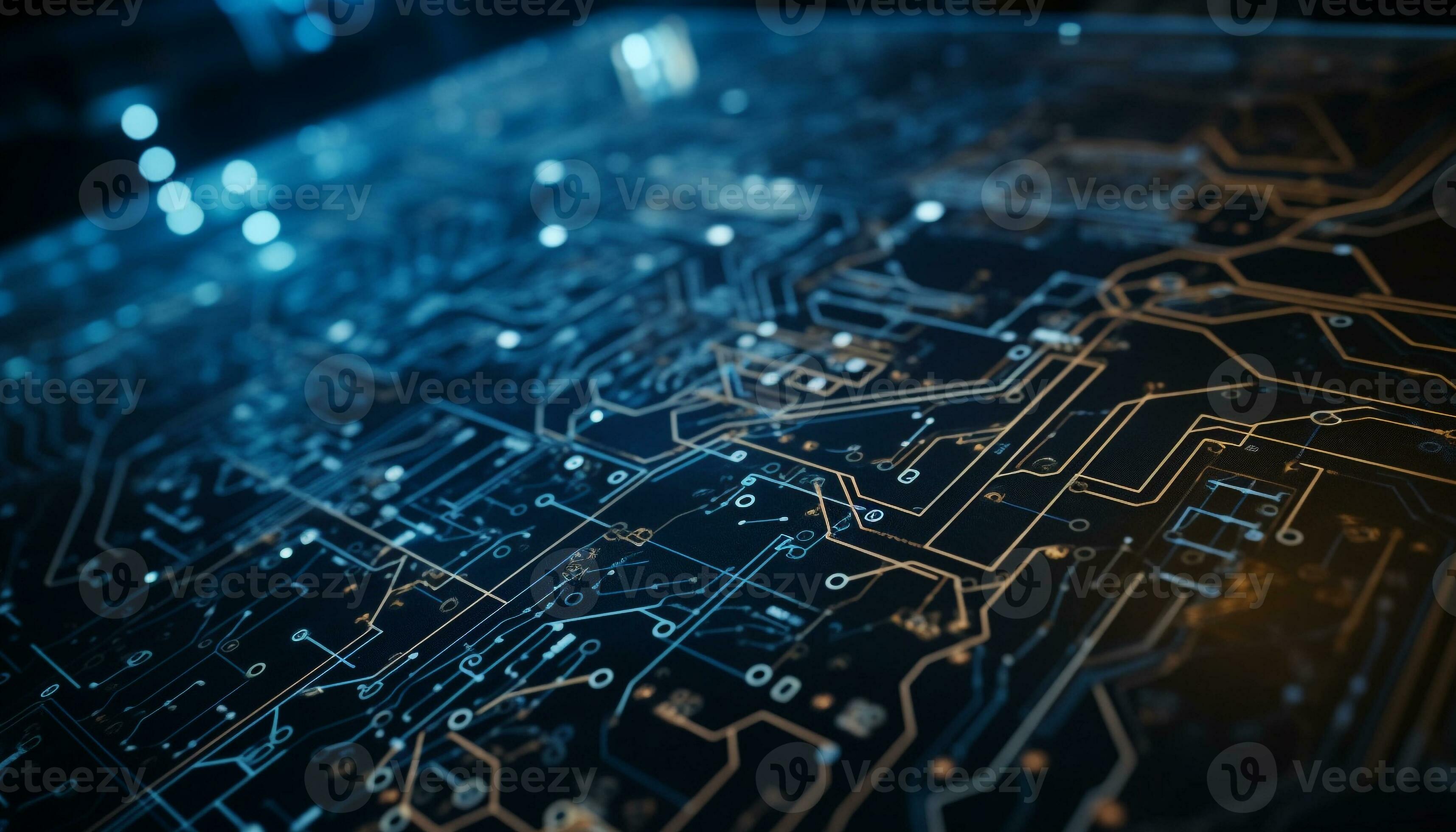 Abstract circuit board pattern glows in dark, showcasing complexity ...