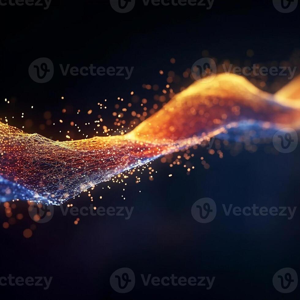 Blue Mix Orange Color Network Line Of Connecting Stream With Wave Of Particles Representing Bid