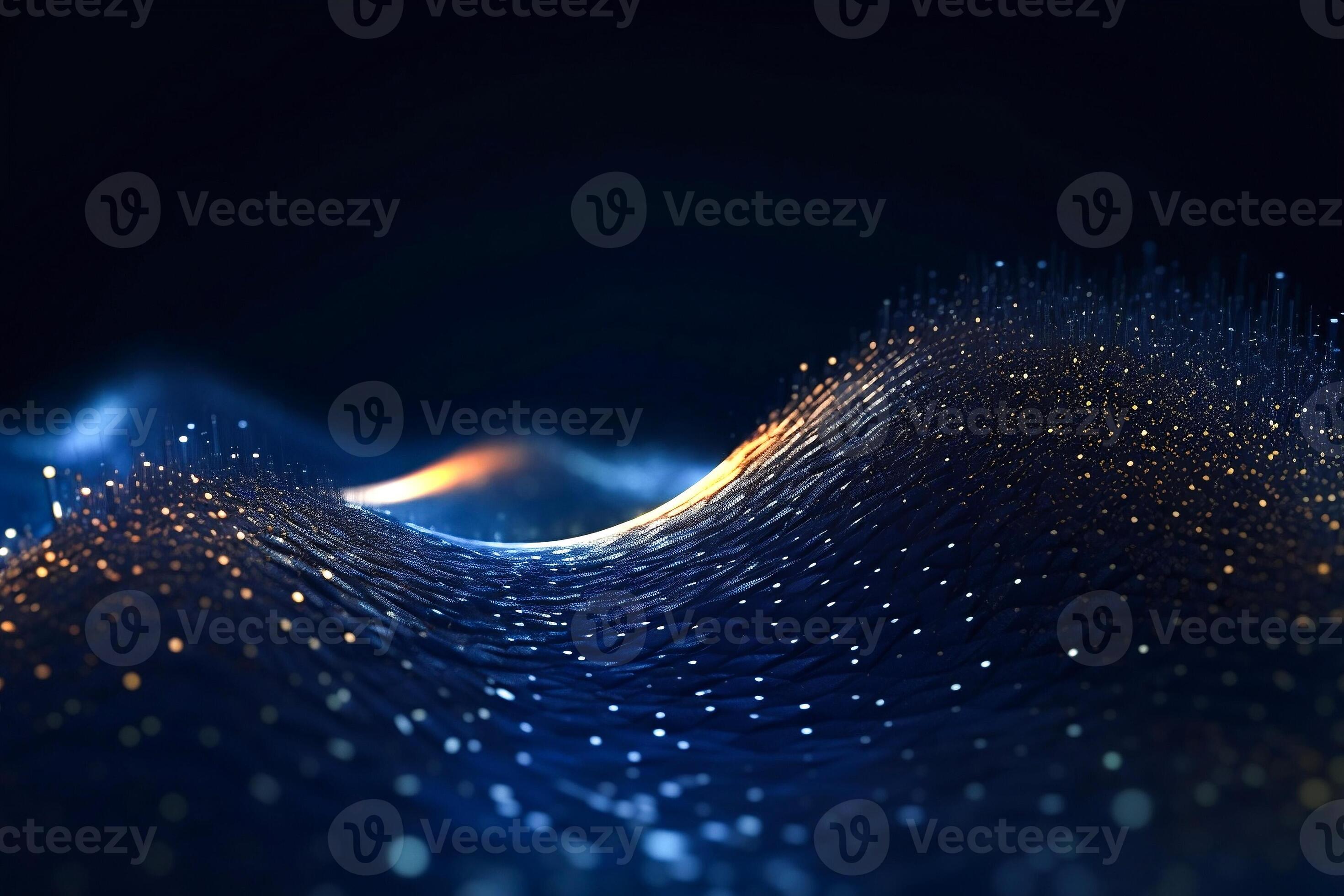 Close Up Of Network Line Of Connecting Stream With Wave Of Particles