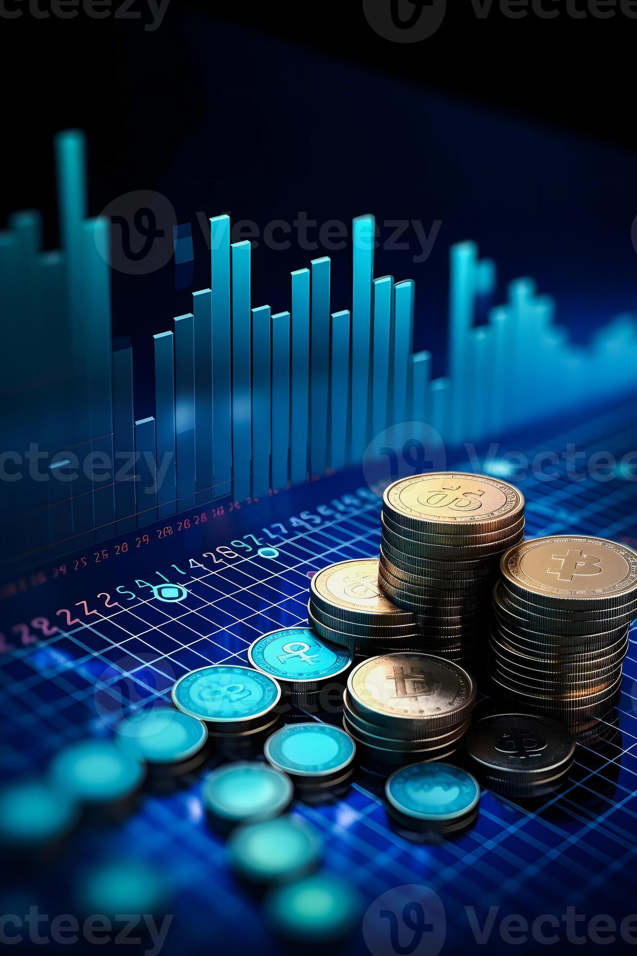 Tech-Infused Investment Success 3D Coin Background with Blue Finance Graph 25132224 Stock Photo ...