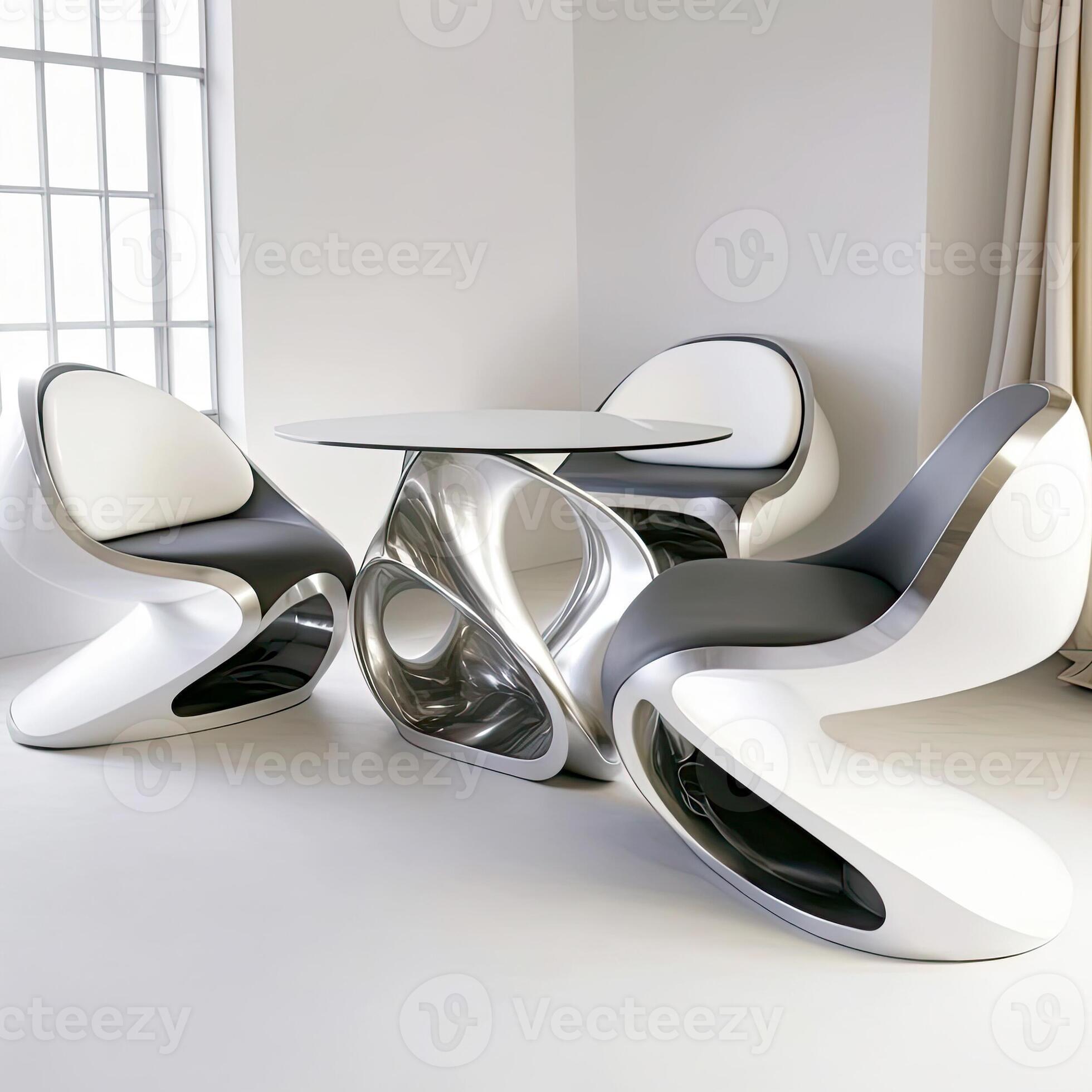 Ultra Modern Futuristic Dining Table Setup of Three Chairs and a Table ...