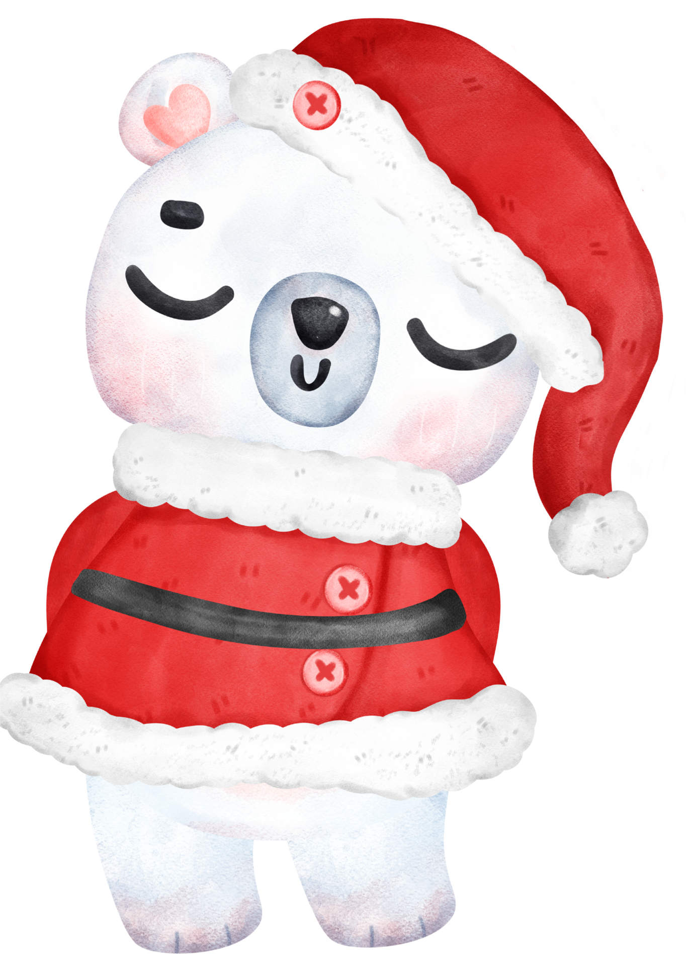 Cute Christmas Polar Bear in Santa Dress, Cartoon Watercolor ...